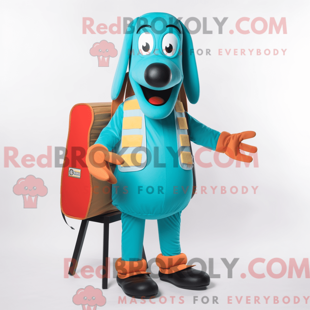 Turquoise Hot Dog REDBROKOLY mascot costume character dressed with a ...