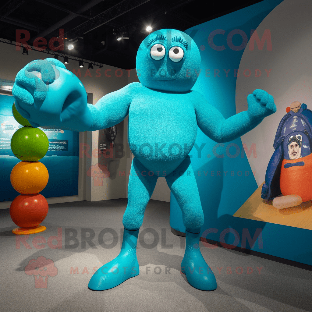 Turquoise Human Cannon Ball REDBROKOLY mascot costume character dressed ...
