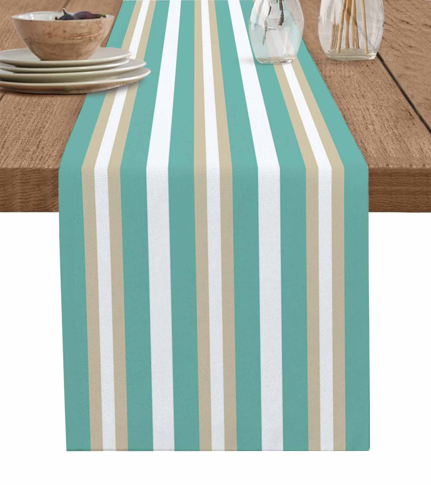 Turquoise Khaki Striped Table Runner 72 Inches, Modern Minimalism ...