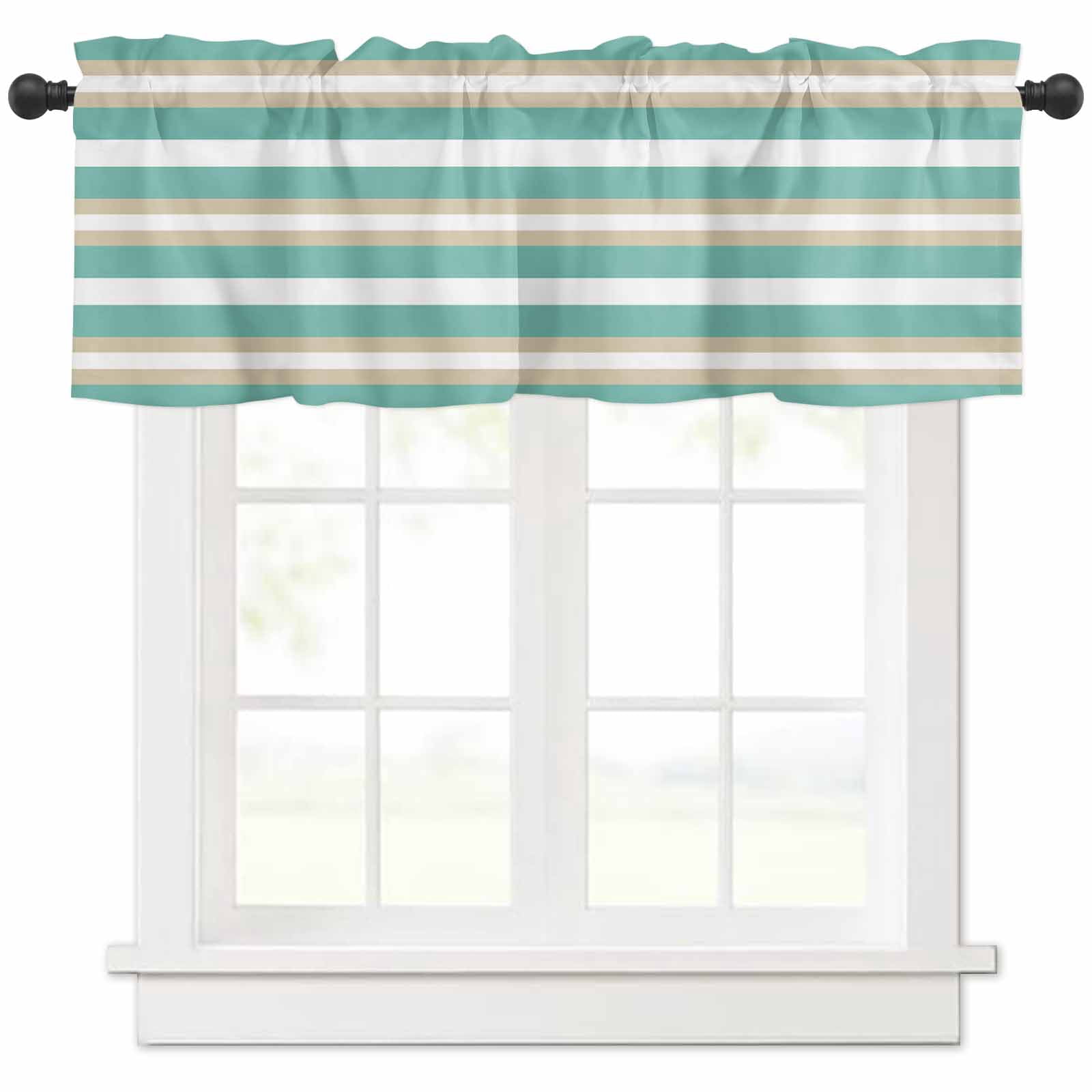 Turquoise Khaki Striped Valances for Windows Farmhouse Kitchen Curtains ...