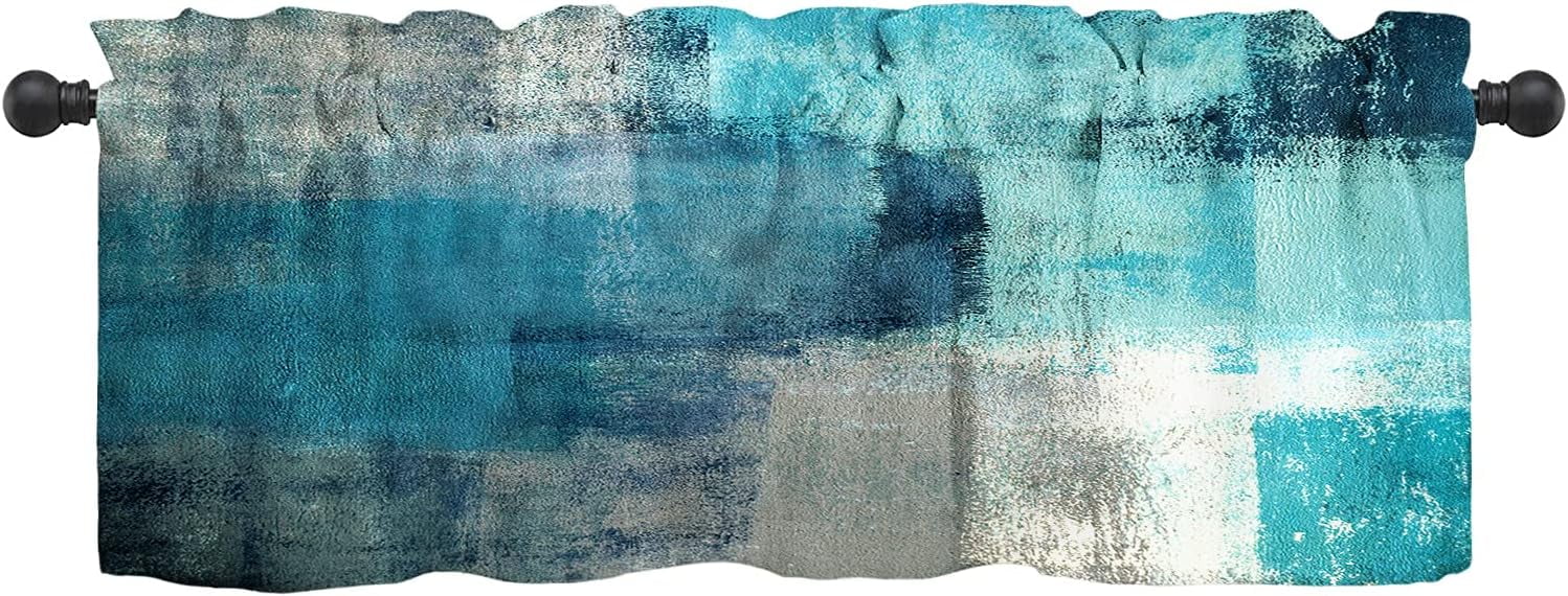 Turquoise Kitchen Curtains Abstract Art Valances for Windows Blackout ...