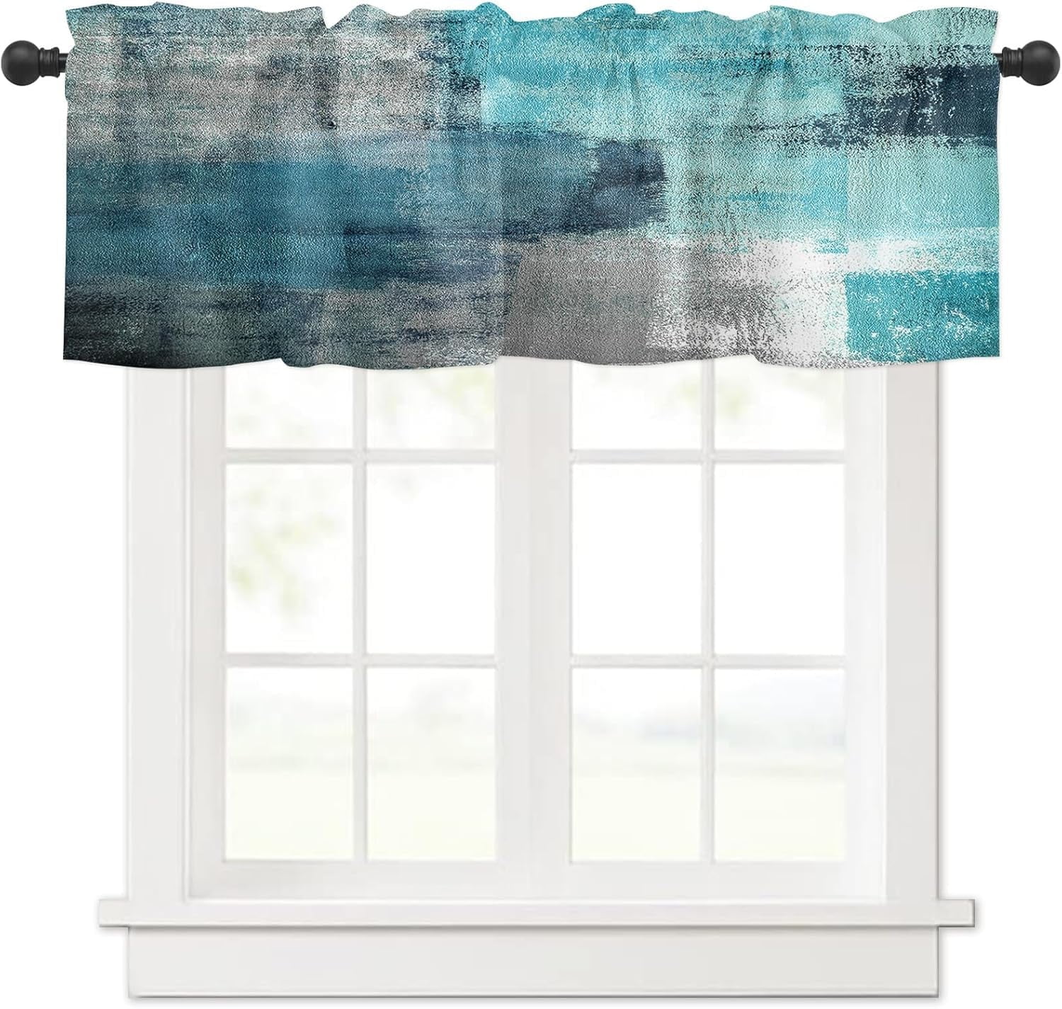 Turquoise Kitchen Curtains Abstract Art Valances for Windows Farmhouse ...