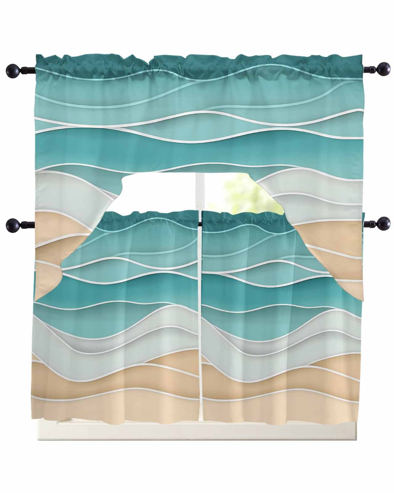 Turquoise Kitchen Curtains Swag Valance and Tier Curtains Set 24 Inch ...