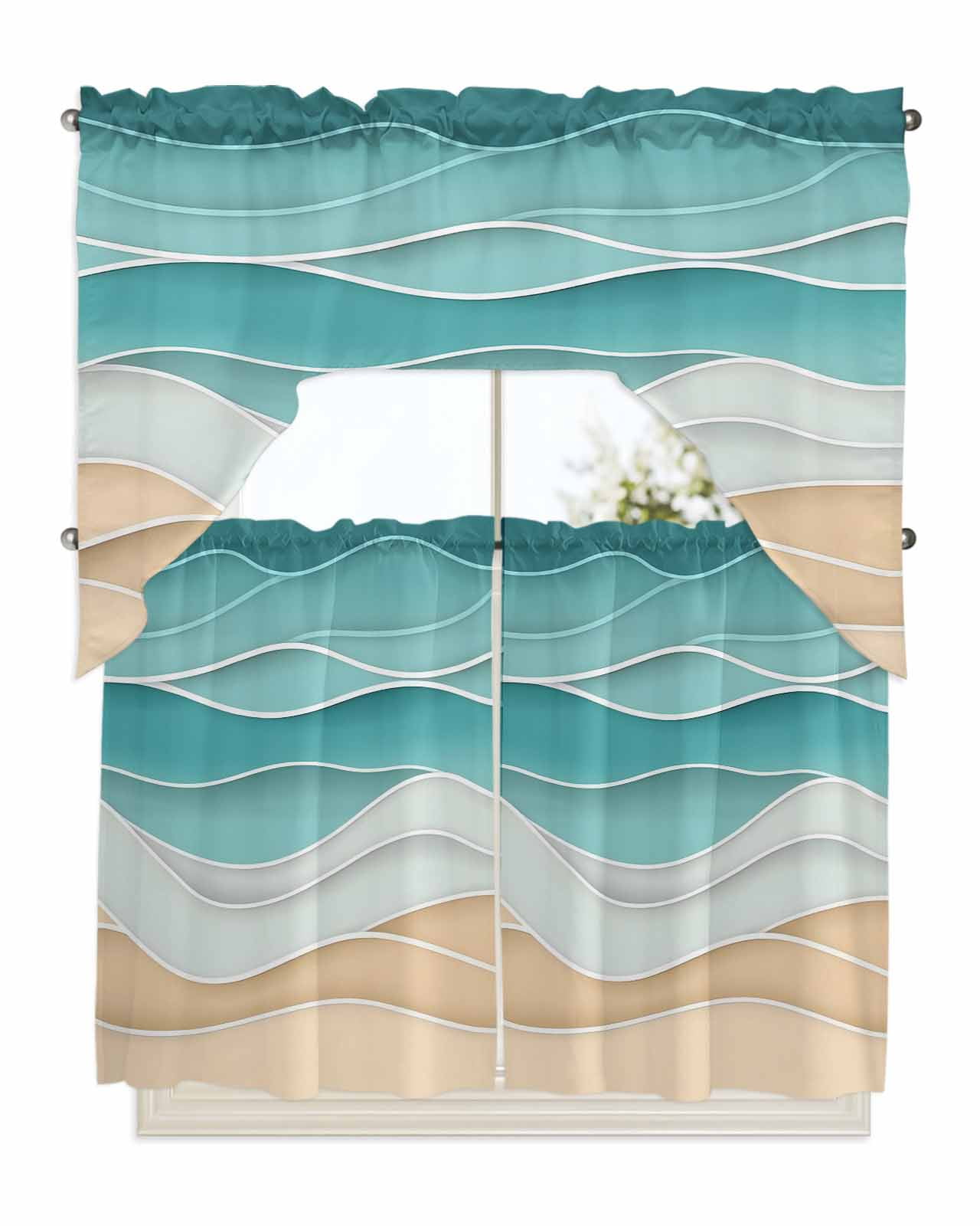 Turquoise Kitchen Curtains Swag Valance and Tier Curtains Set 36 Inch ...
