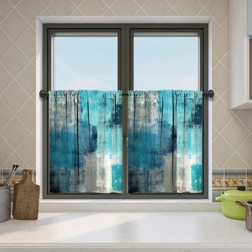 Turquoise Kitchen Curtains Tiers Set 2 Piece for Windows Grey Kitchen ...