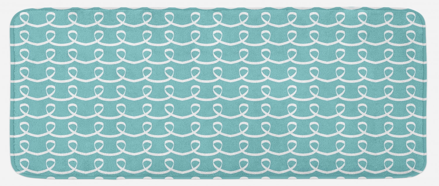 Turquoise Kitchen Mat, Party Themed Ocean Sealife Inspired Hand Drawn ...