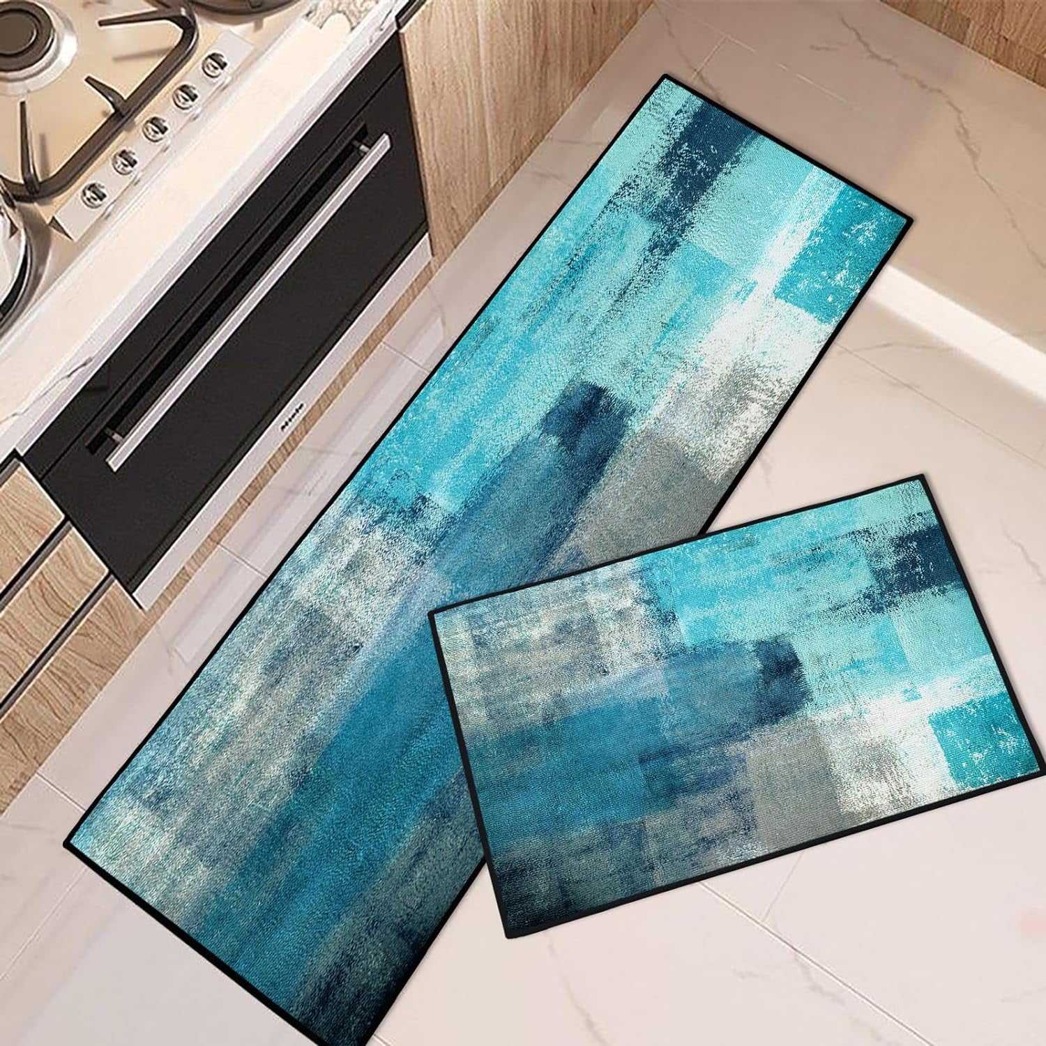 Turquoise Kitchen Rugs and Mats Non Skid Washable Set of 2, Teal ...