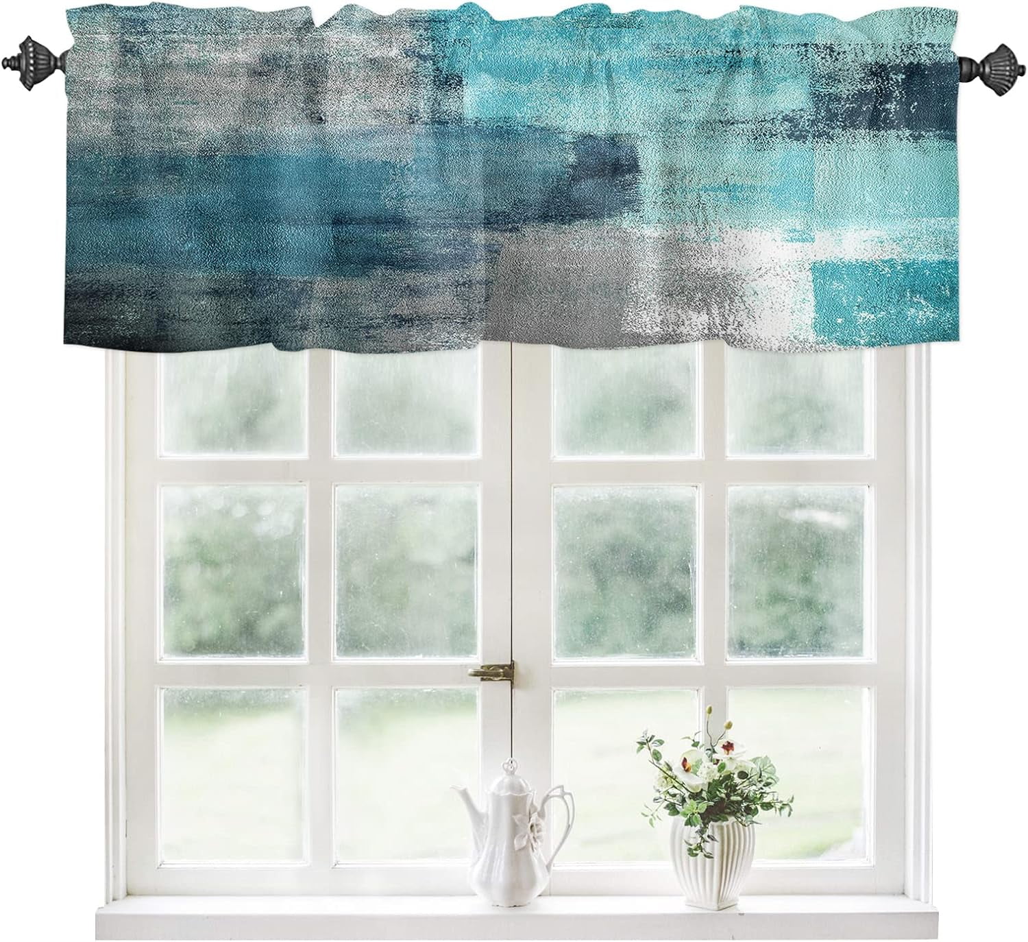 Turquoise Kitchen Short Window Valance Curtains, Abstract Art Nursery ...