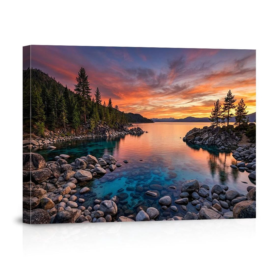 Turquoise Lake Rocky Shore Sunset Nature Landscape For Home Office ...