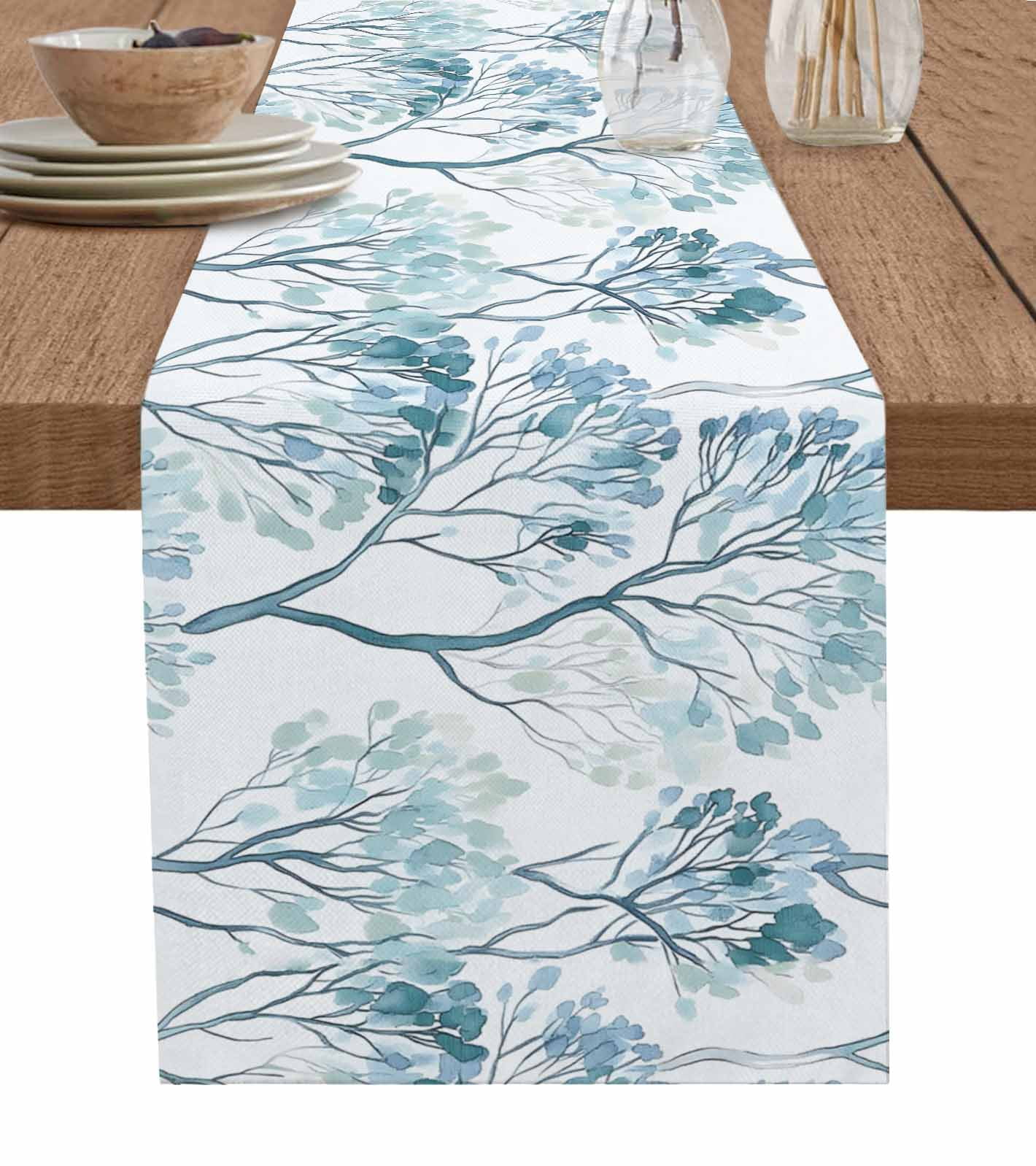 Turquoise Leaves Tree Table Runner 120 Inches, Teal Retro Forest ...