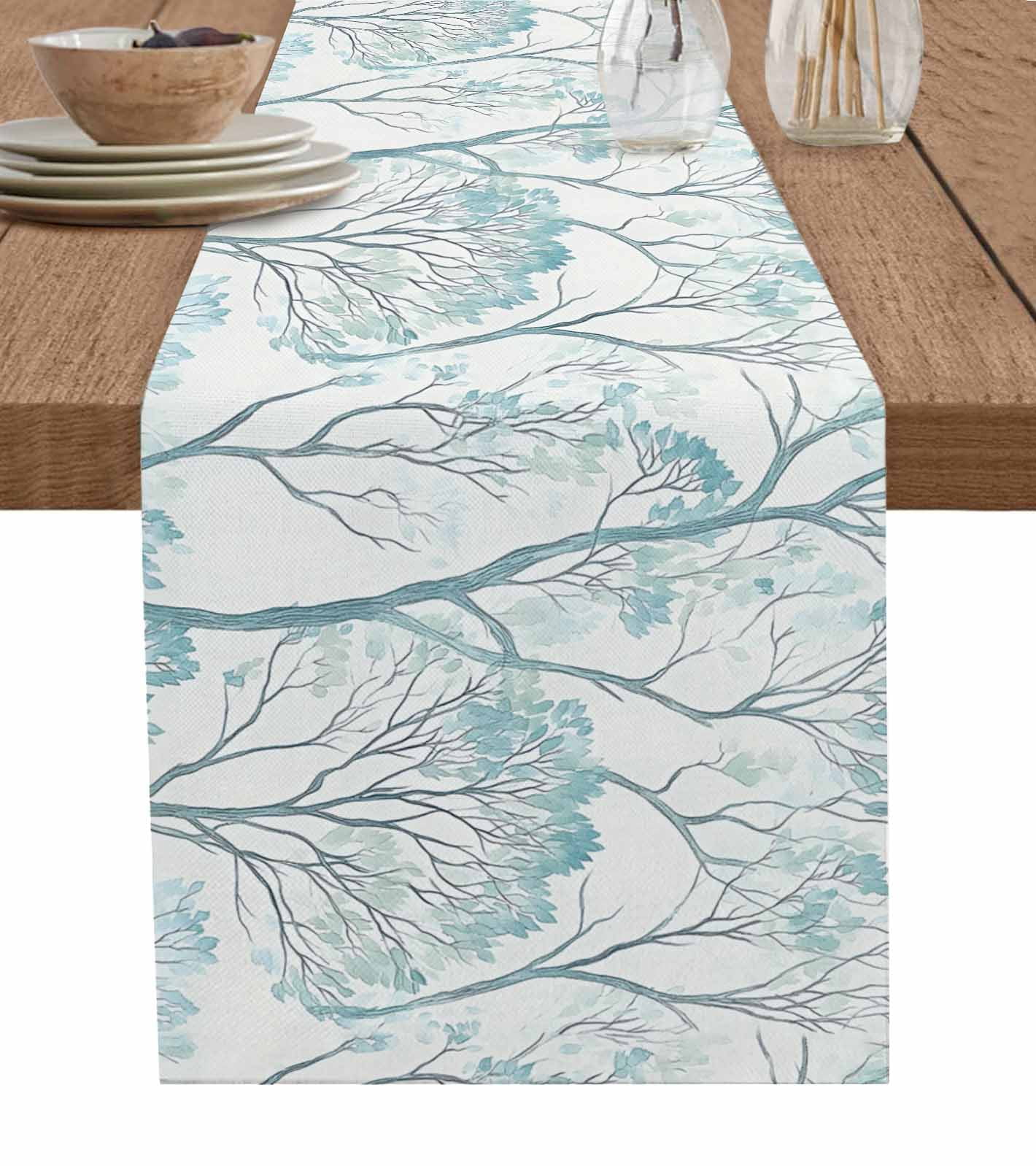 Turquoise Leaves Tree Table Runner 60 Inches, Vintage Forest Branches ...