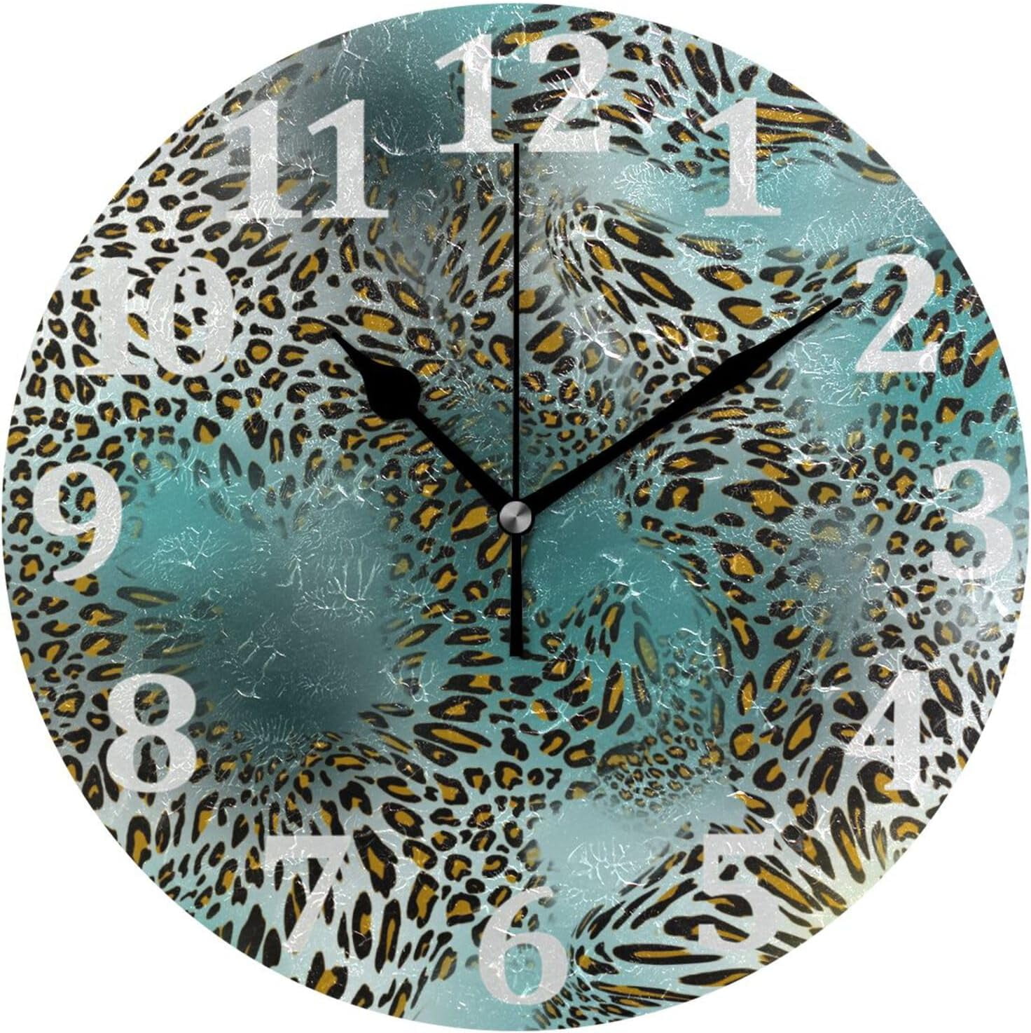 Turquoise Leopart Cheetah Print Wall Clock Round Vintage Silent Non ...