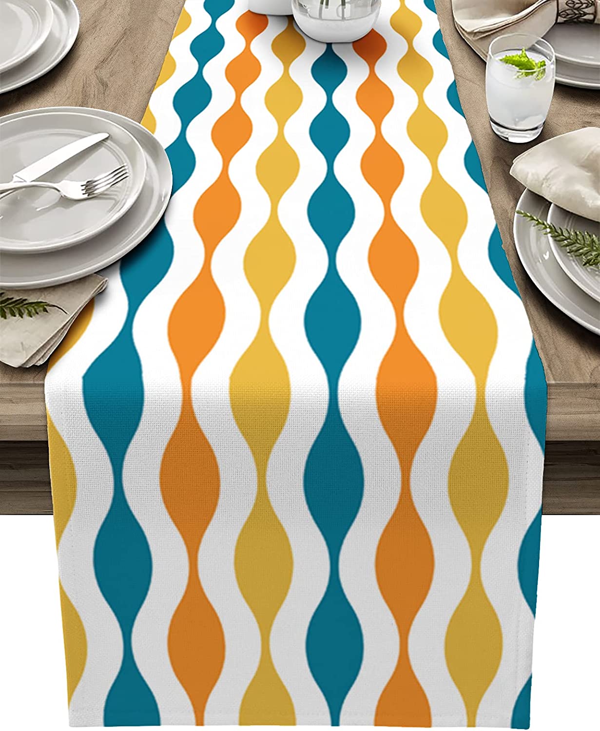 Turquoise Linen Table Runners Kitchen Dining Table Decor Geometric ...