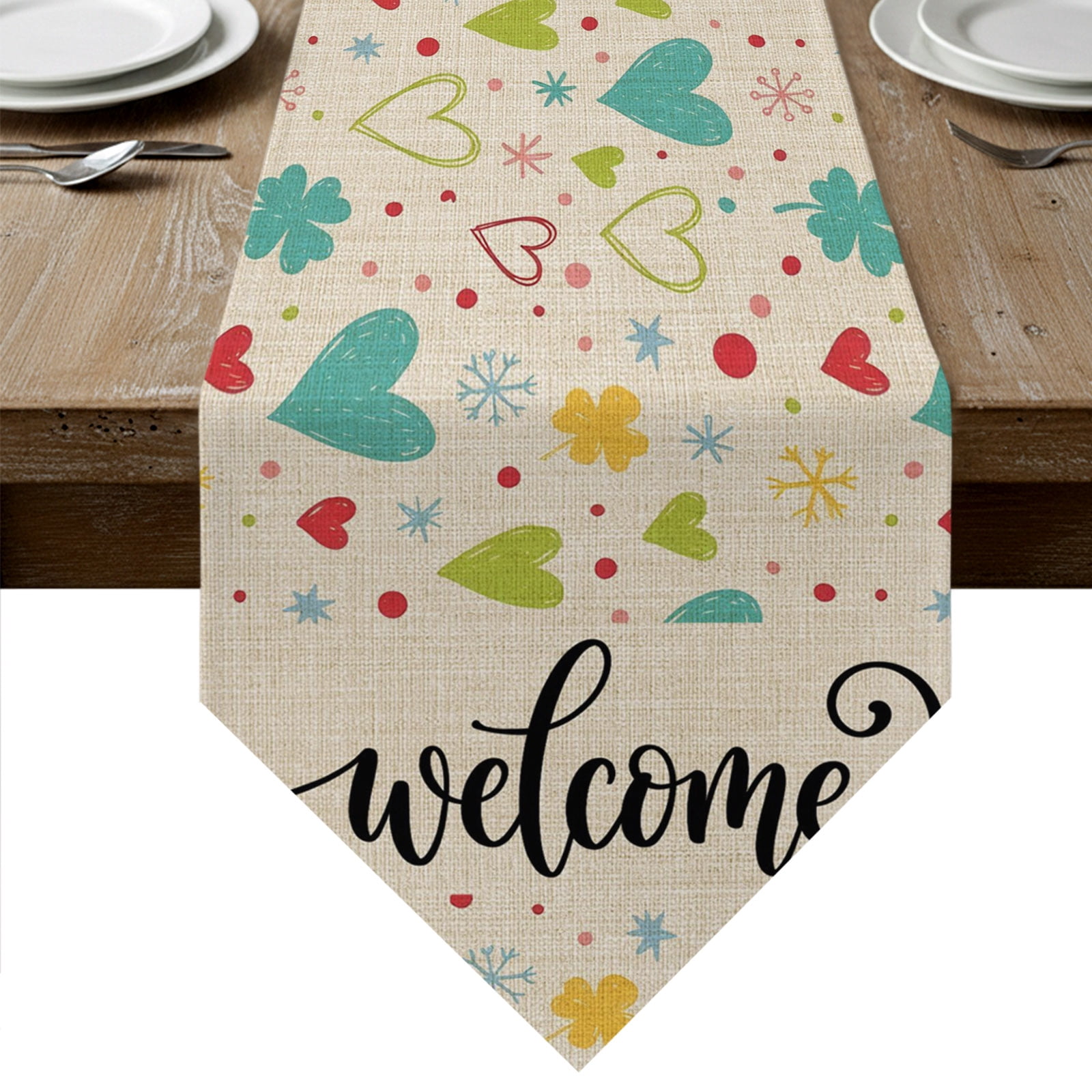 Turquoise Love Heart Table Runner Linen Burlap Table Runner 60 Inches ...