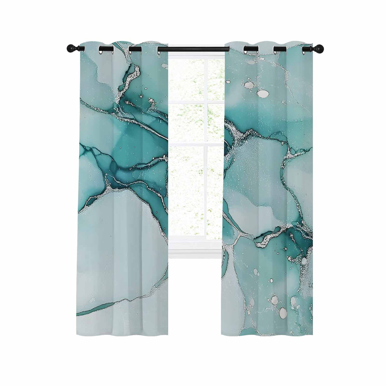 Turquoise Marble Blackout Curtains 45 Inches Long for Bedroom, Nature ...