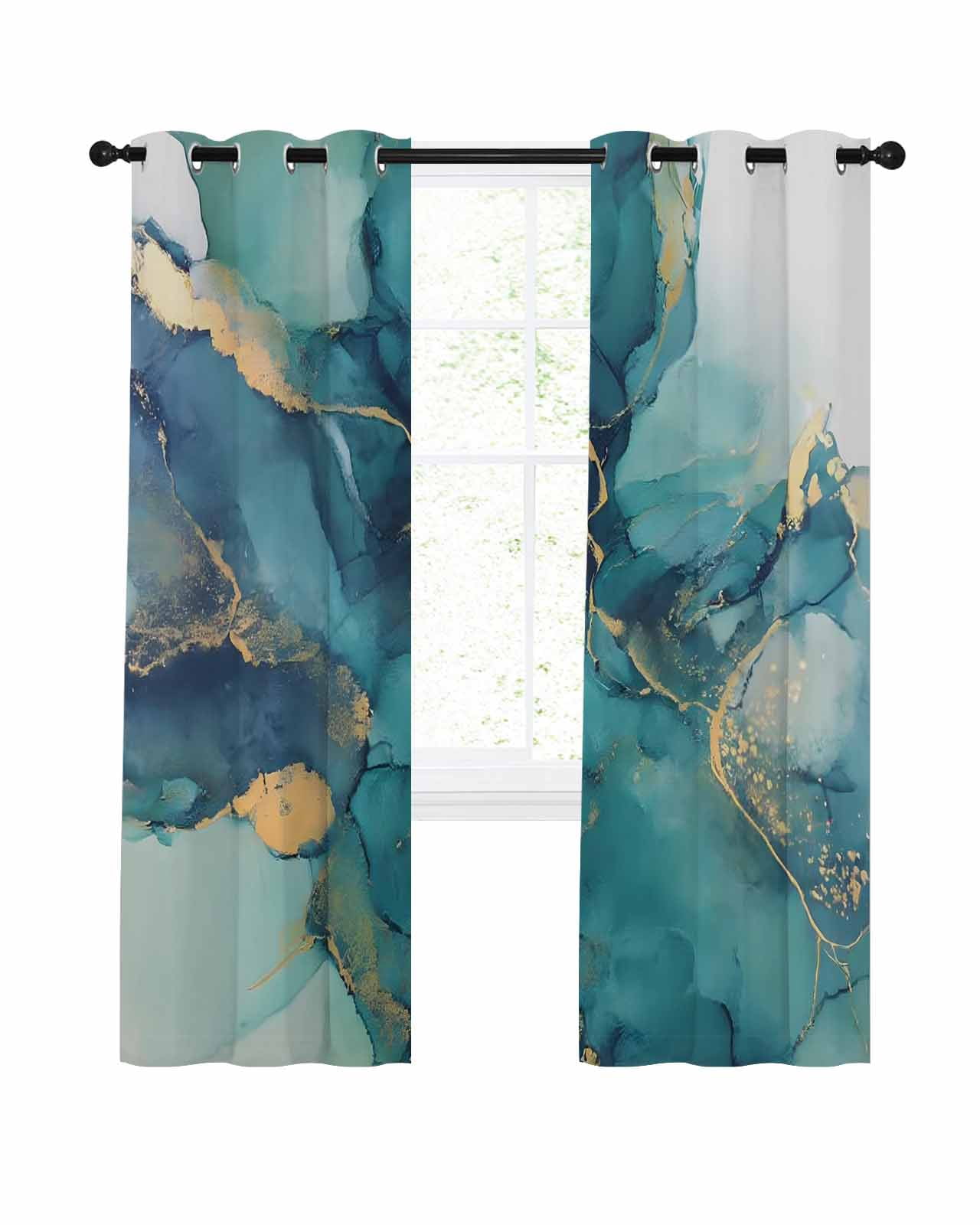 Turquoise Marble Blackout Curtains for Bedroom Living Room, Abstracts ...