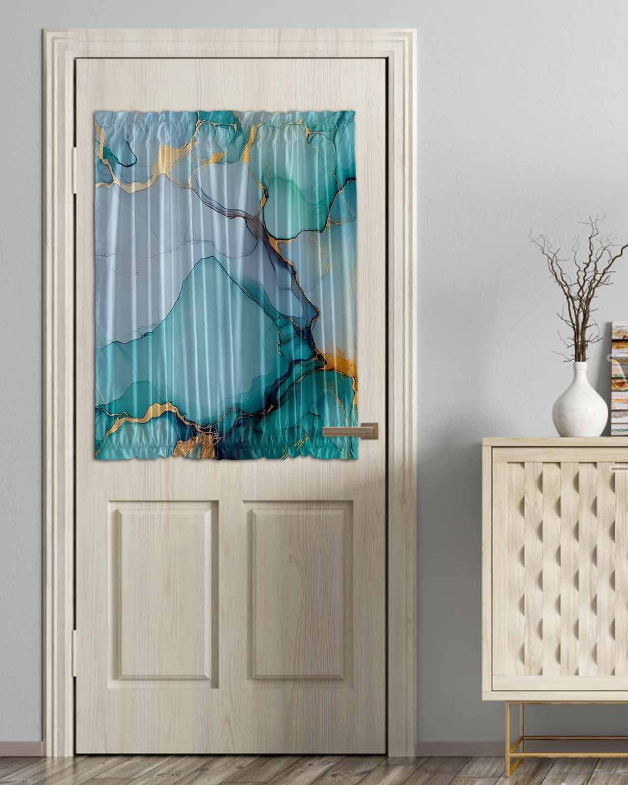 Turquoise Marble Blackout Door Curtains for French, Glass,Front, Back ...
