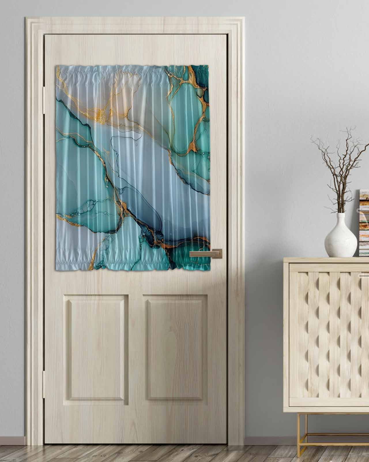 Turquoise Marble Blackout Door Curtains for French, Glass,Front, Back ...