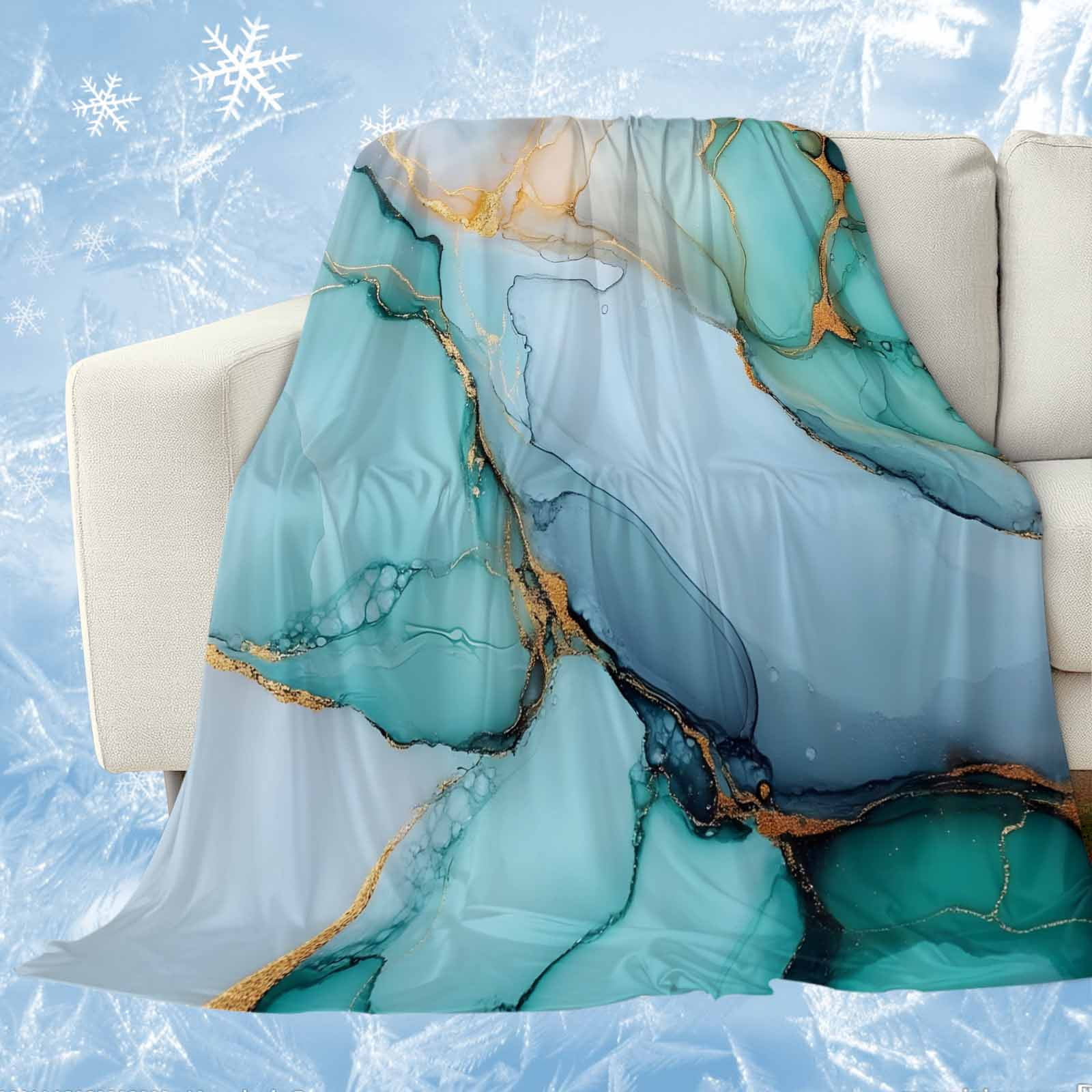 Turquoise Marble Cooling Blanket, Lightweight Breathable Summer Throw ...