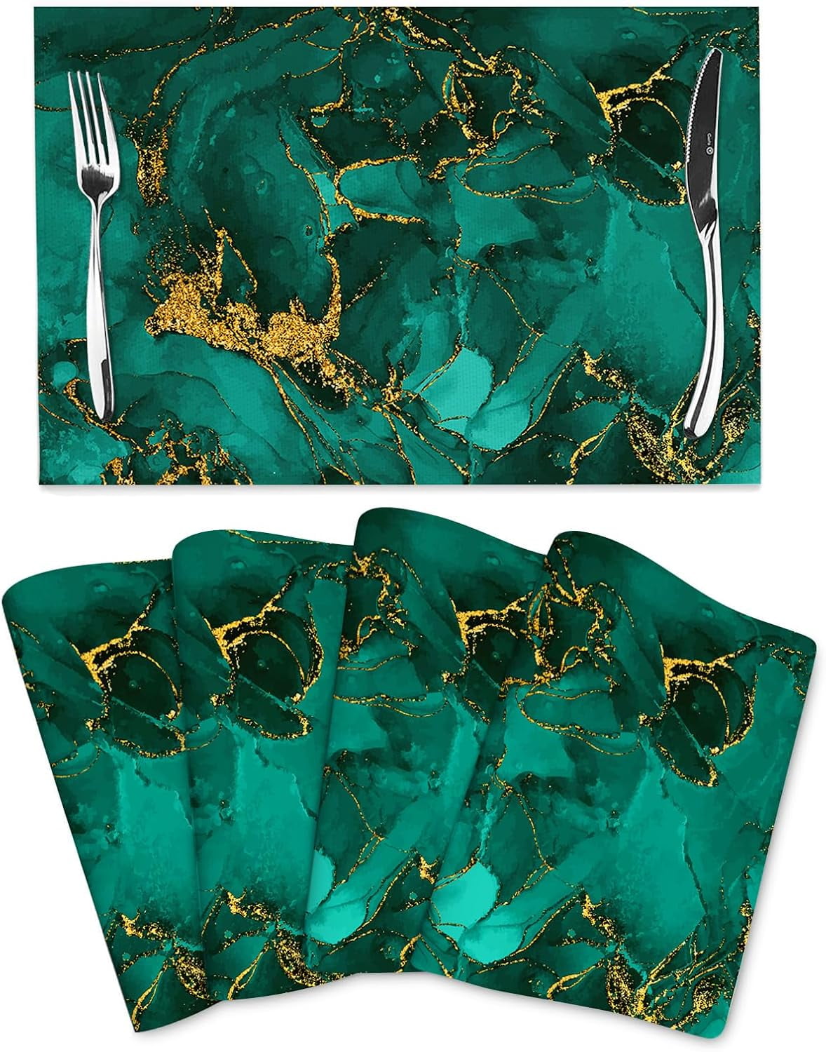 Turquoise Marble Decorative Placemats Set of 4, Emerald Dark Green ...