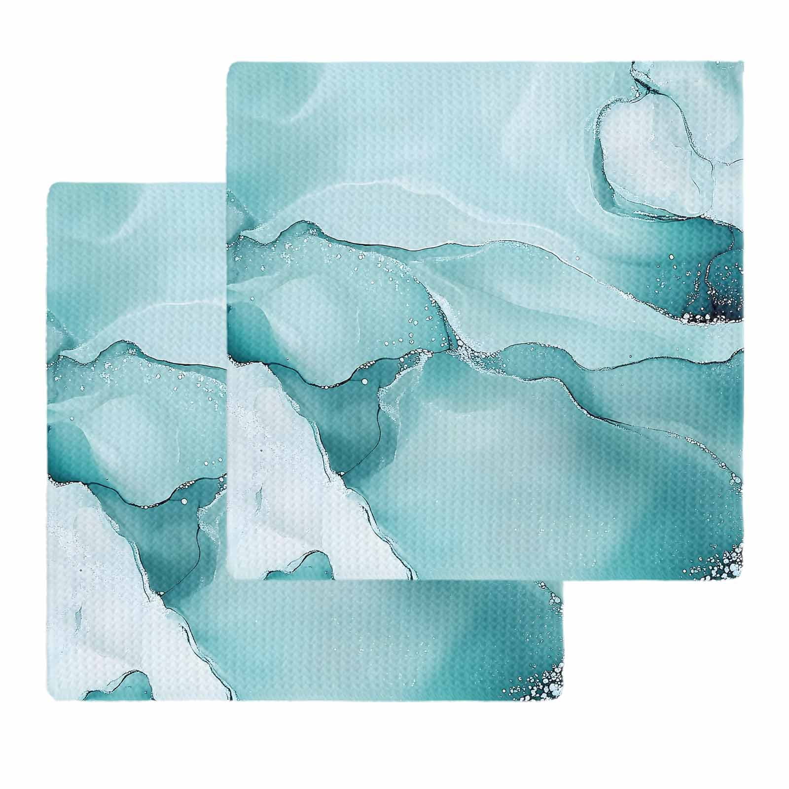 Turquoise Marble Dish Towels Set, Waffle Weave Kitchen Towels 2 Pieces ...