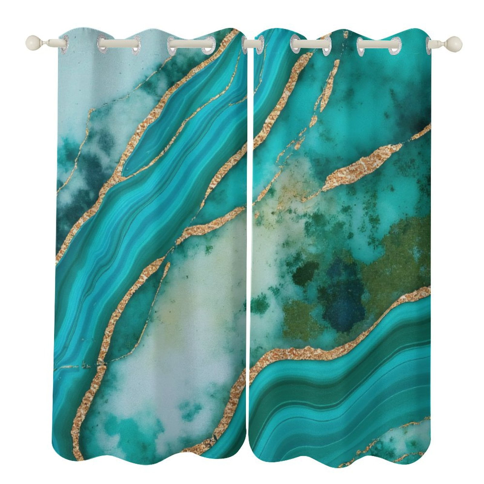 Turquoise Marble Gold Vein Art 2 Panels Curtains for Bedroom Living ...