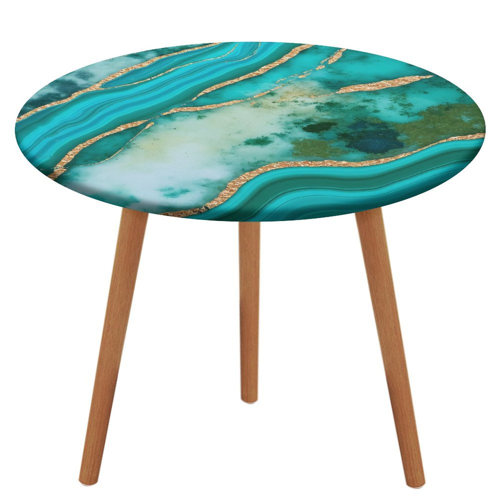 Turquoise Marble Gold Vein Art Pattern Round Tablecloth Waterproof ...