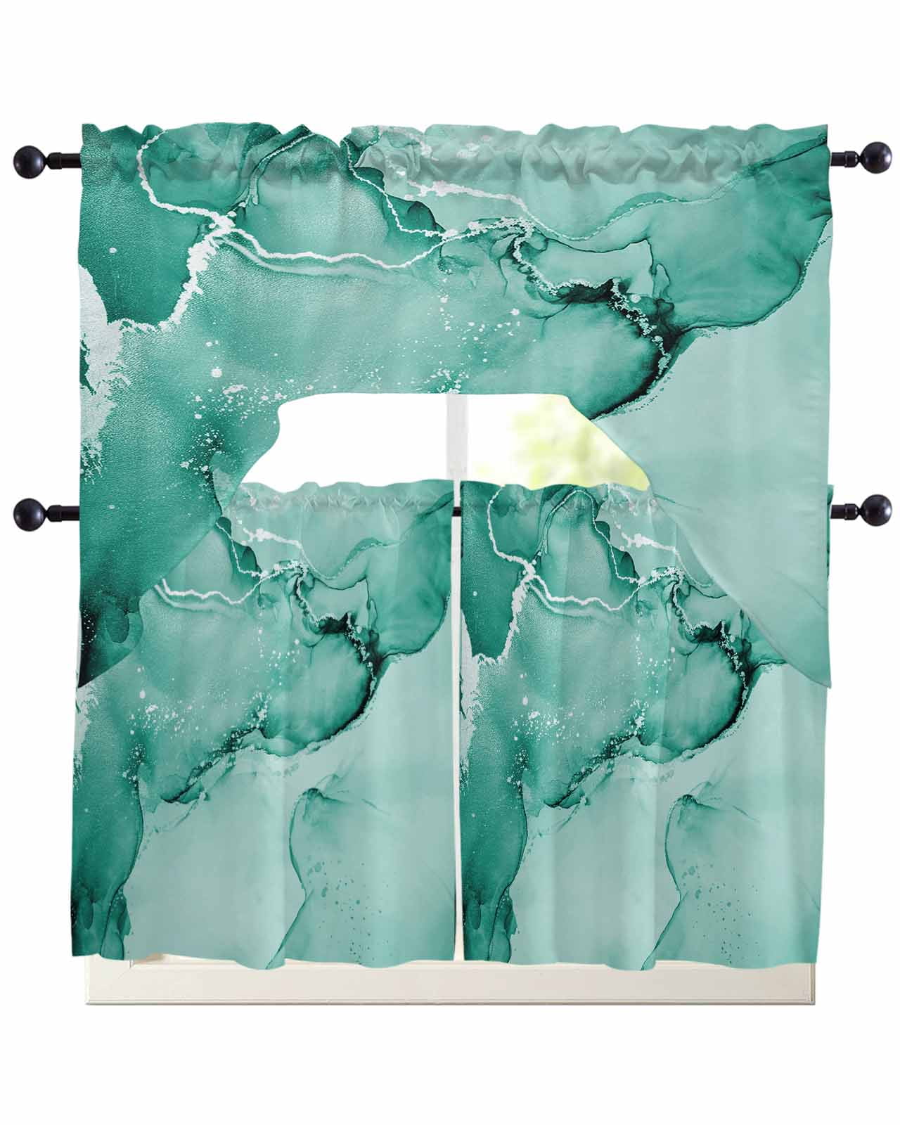 Turquoise Marble Kitchen Curtains Swag Valance and Tier Curtains Set 24 ...