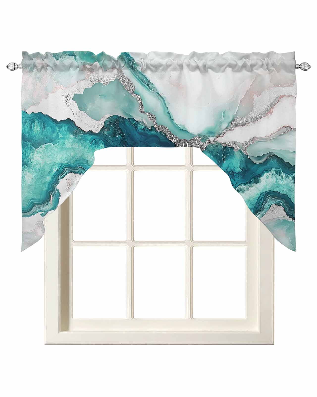 Turquoise Marble Kitchen Curtains Swag Valance for Windows/Bathroom ...