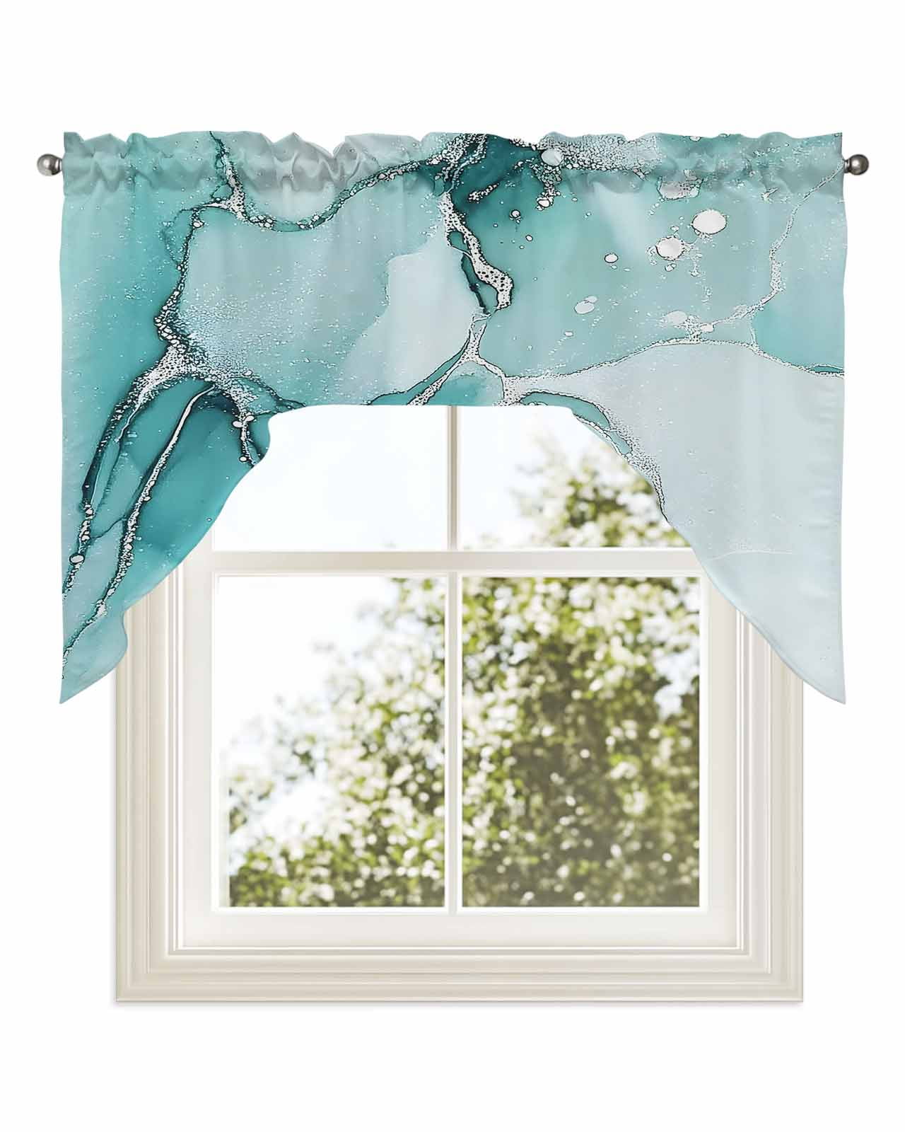 Turquoise Marble Kitchen Curtains Swag Valance for Windows/Bathroom ...