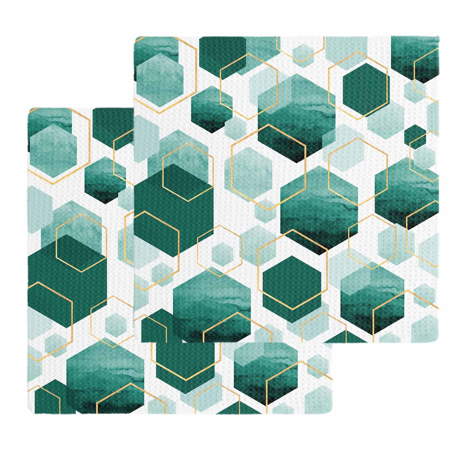 Turquoise Marble Kitchen Dish Towels for Drying Dishes Set of 2, Gold ...