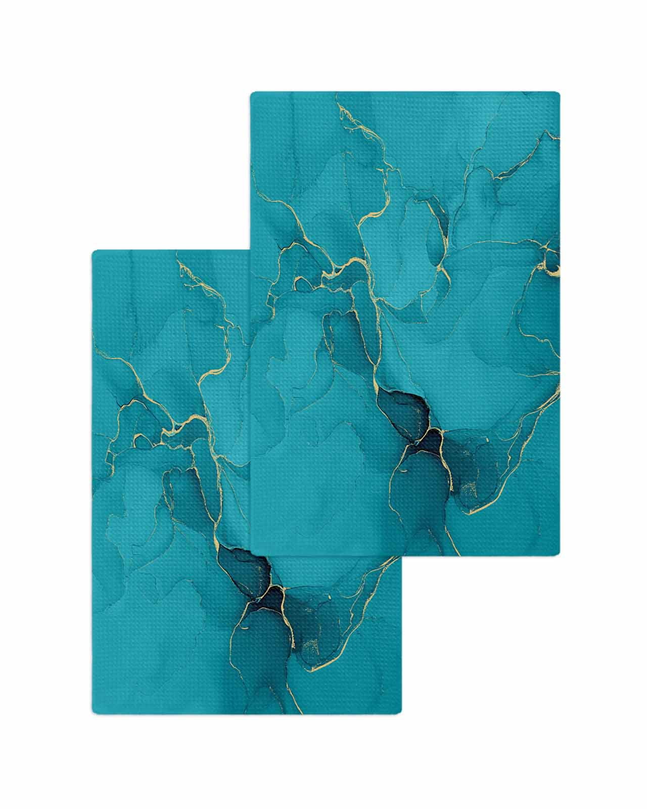 Turquoise Marble Kitchen Dish Towels for Drying Dishes Set of 2 ...