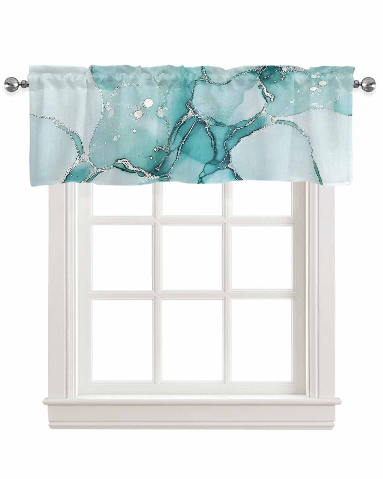 Turquoise Marble Kitchen Valances for Windows Farmhouse Linen Window ...