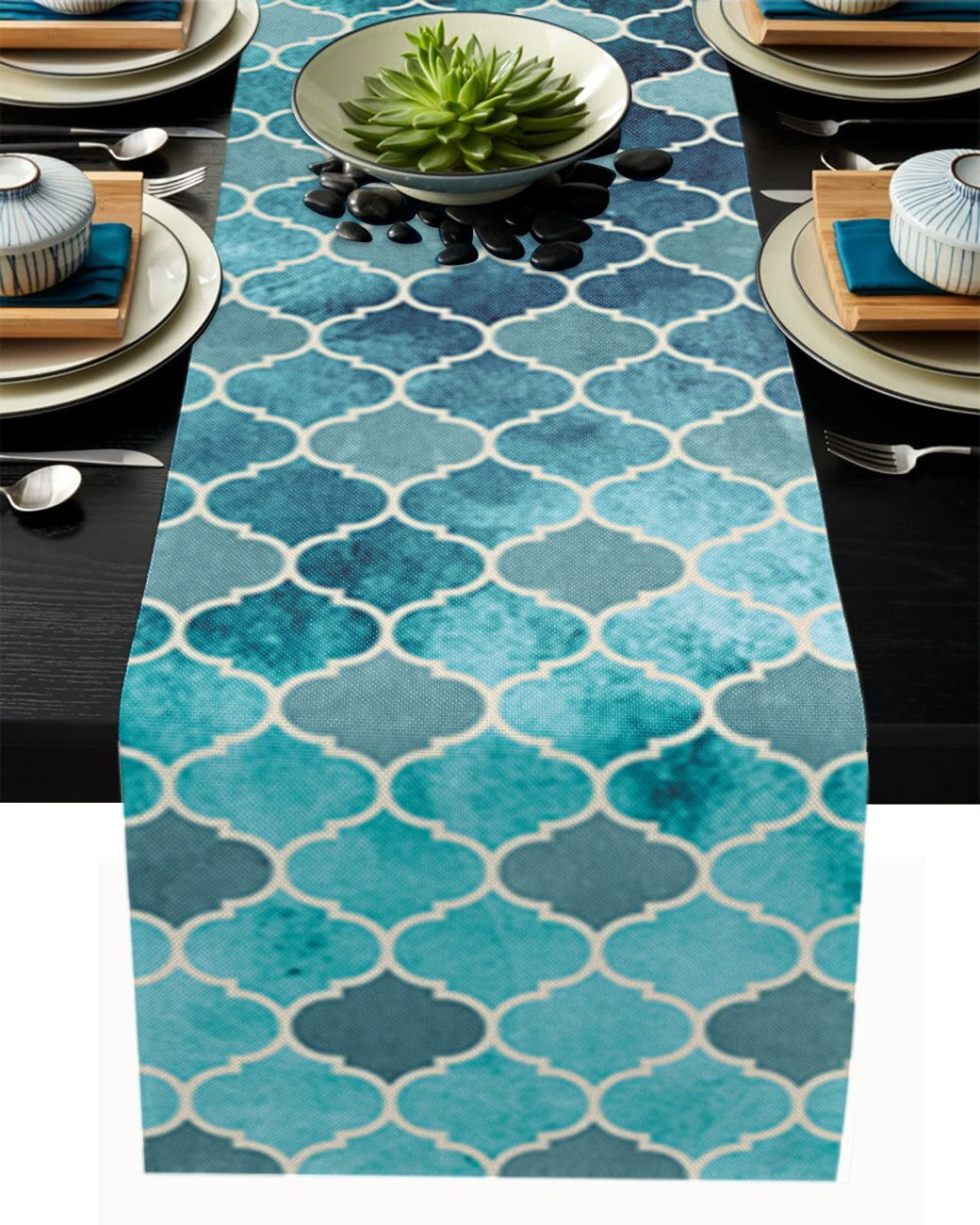 Turquoise Marble Lattice Table Runner Luxury Home Dining Table Coffee ...
