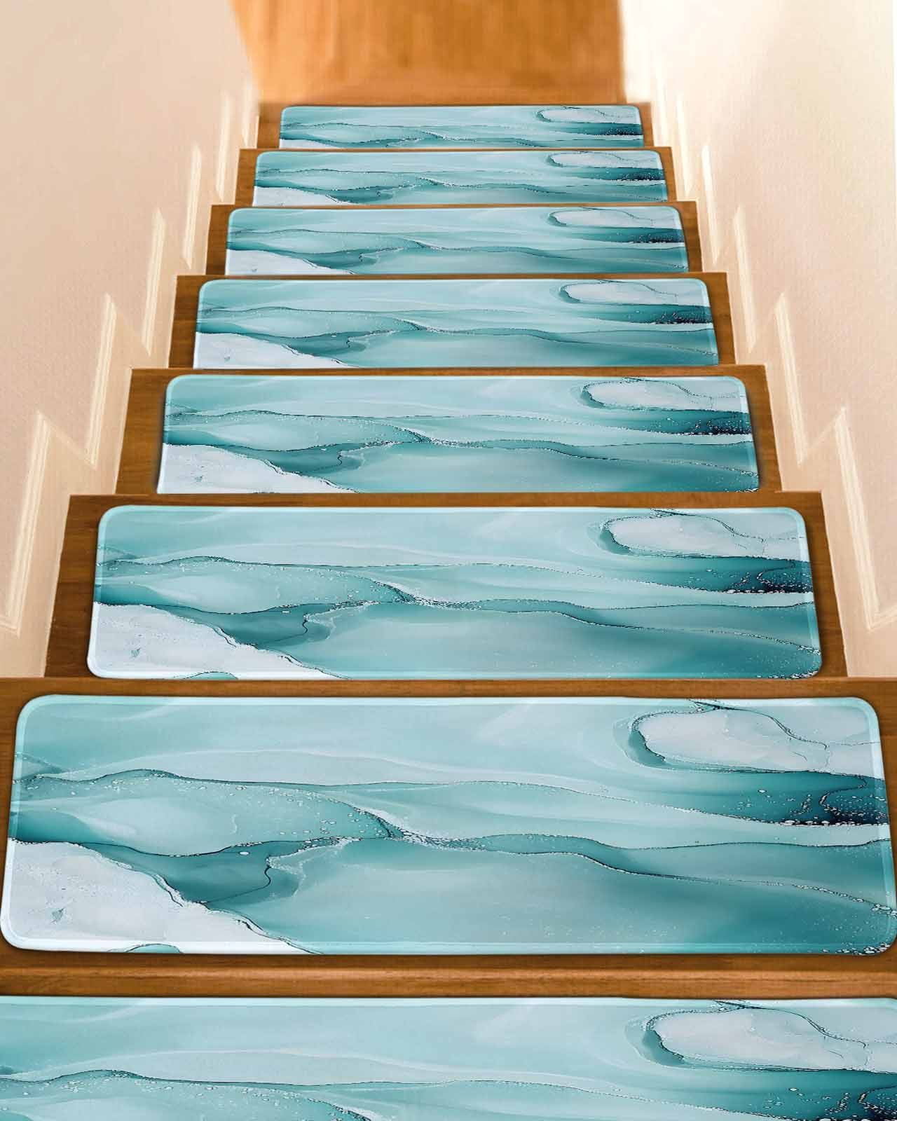 Turquoise Marble Non-Slip Stair Treads for Wooden Steps, 10 Pack-8x30in ...