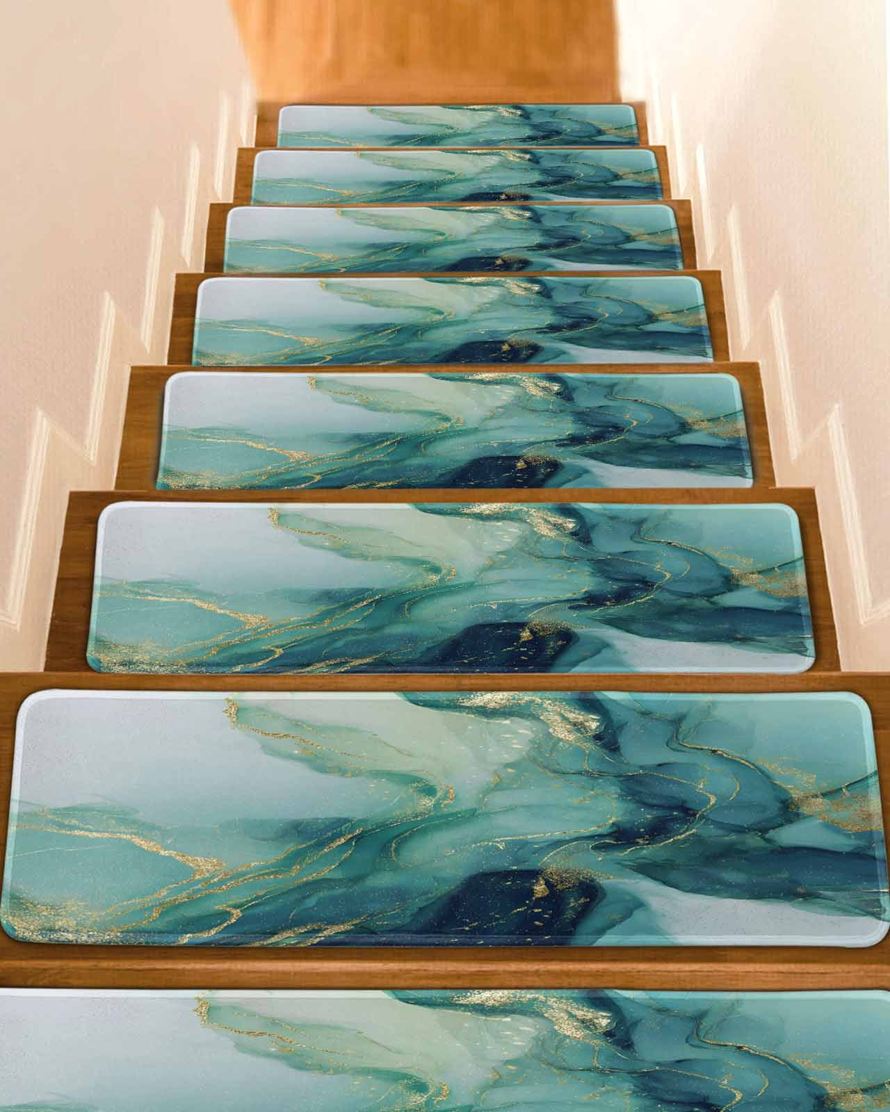 Turquoise Marble Non-Slip Stair Treads for Wooden Steps, 10 Pack-8x30in ...