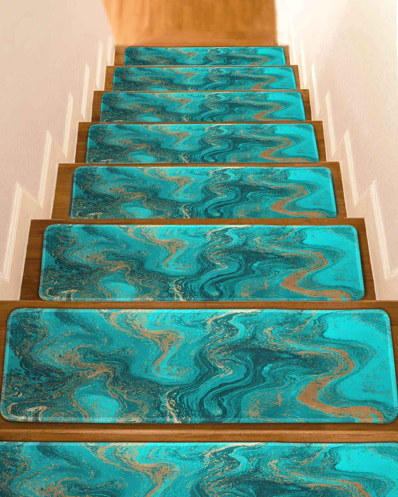 Turquoise Marble Non-Slip Stair Treads for Wooden Steps, 15 Pack-8x30in ...