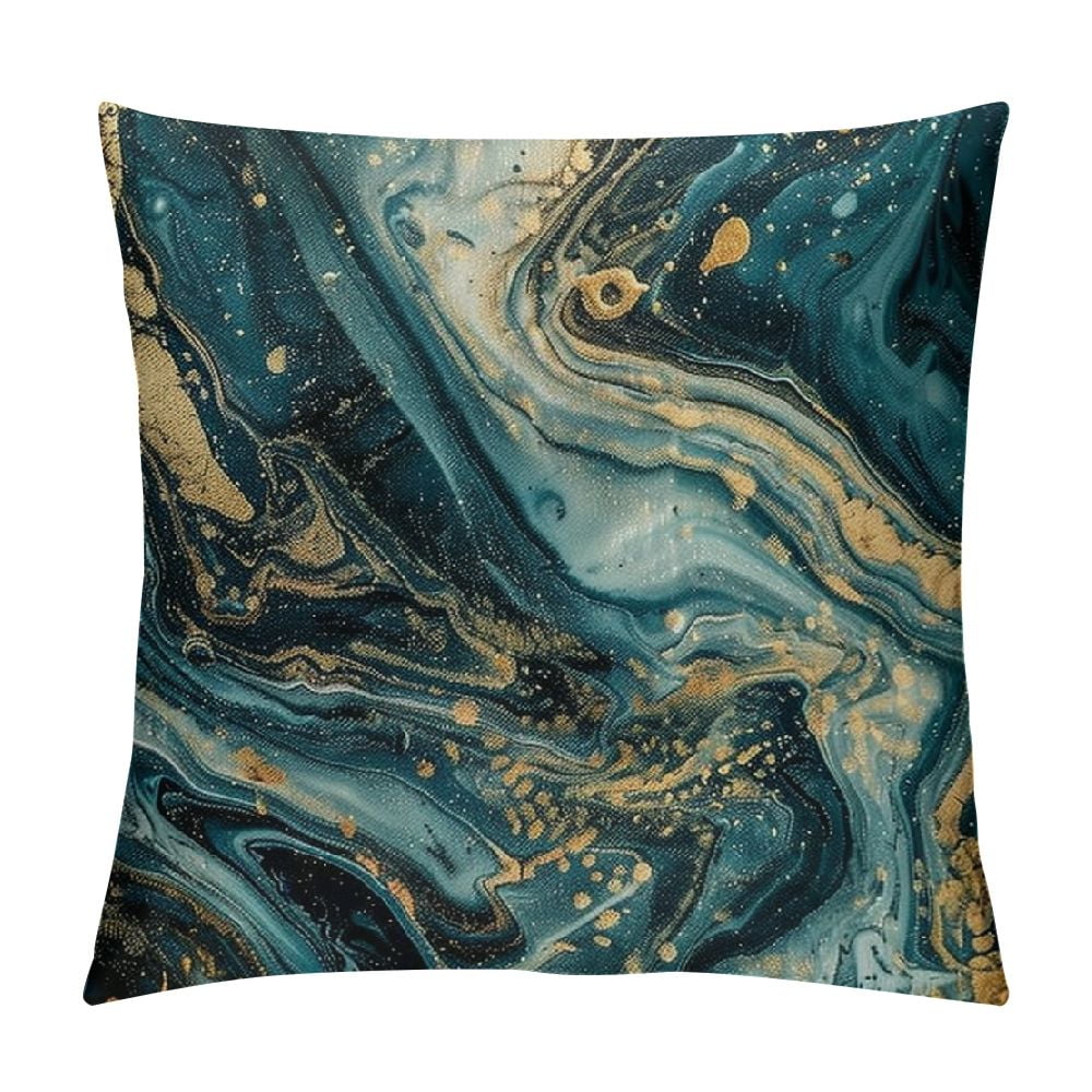 Turquoise Marble Pillow Cover 18x18 Inch Abstract Blue Teal Ripples of ...