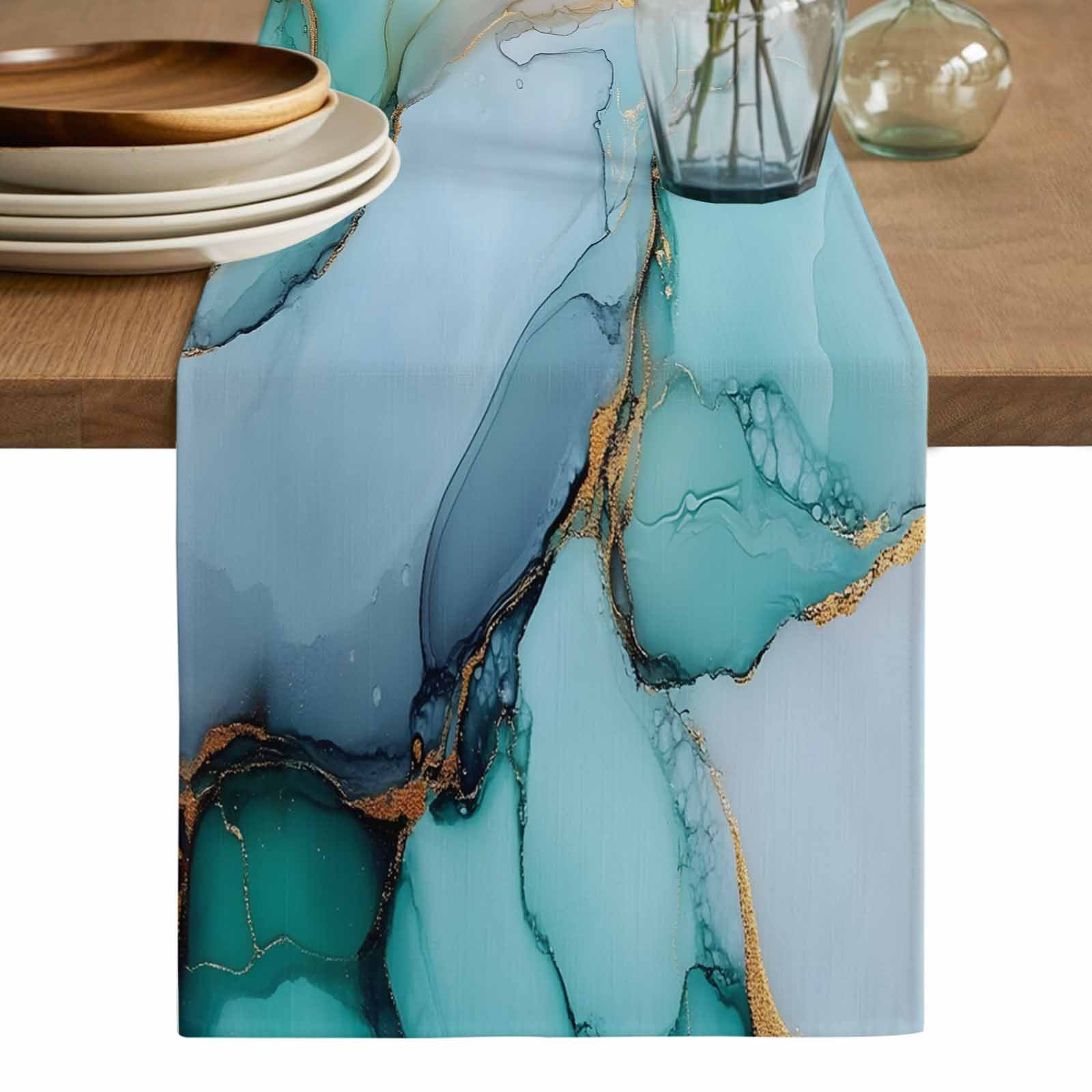Turquoise Marble Table Runner, Farmhouse Abstract Ombre Texture ...