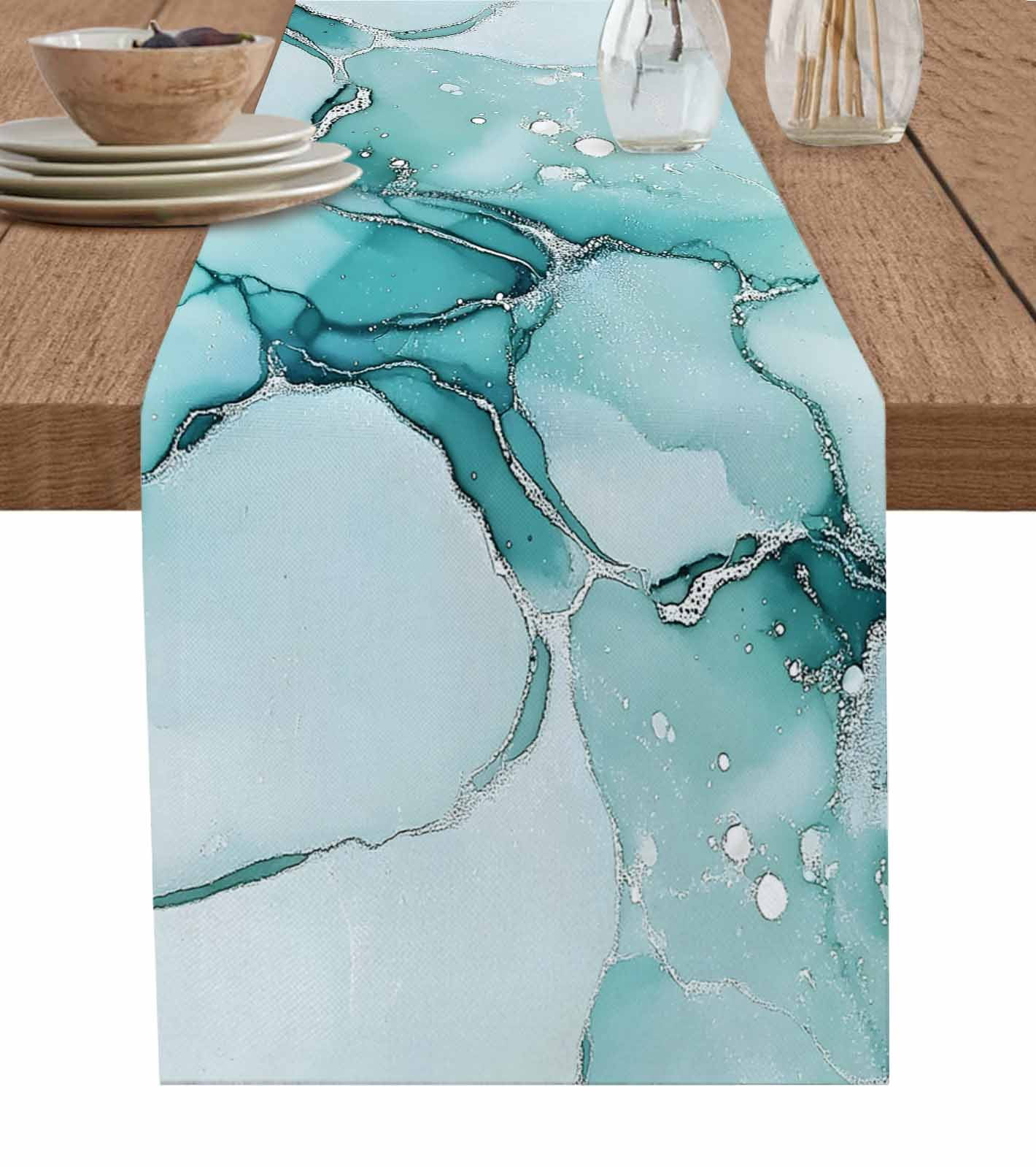 Turquoise Marble Table Runner Nature Marble Crack Country Retro ...