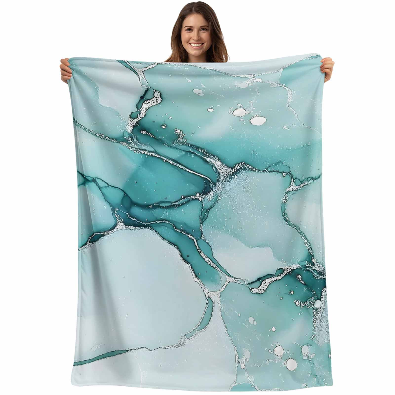 Turquoise Marble Texture Throw Blankets, Green Abstract Art Soft Fleece ...