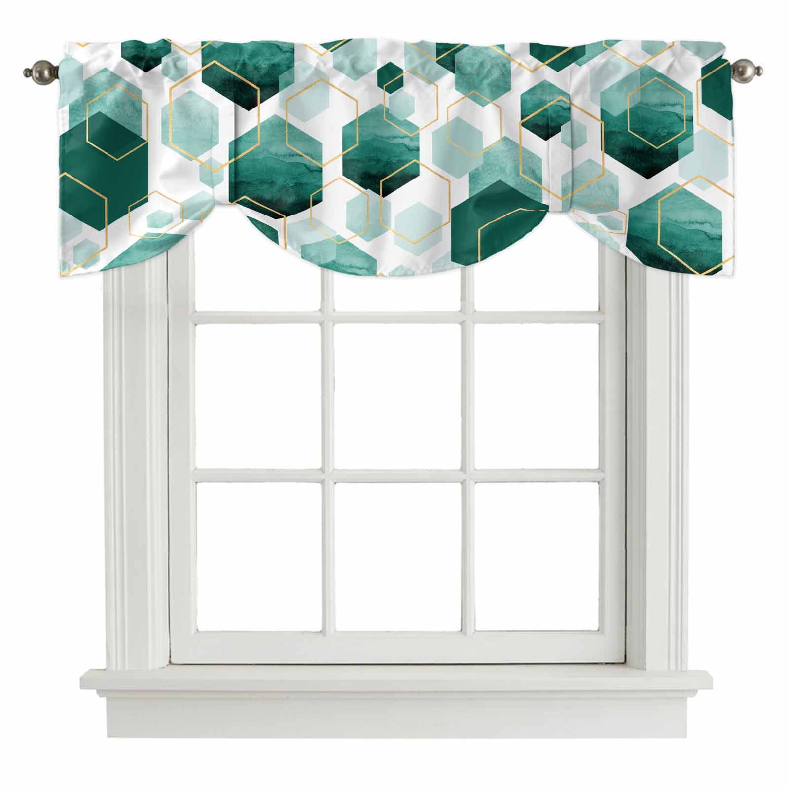 Turquoise Marble Tie Up Valance Curtains for Windows, Kitchen Curtains ...