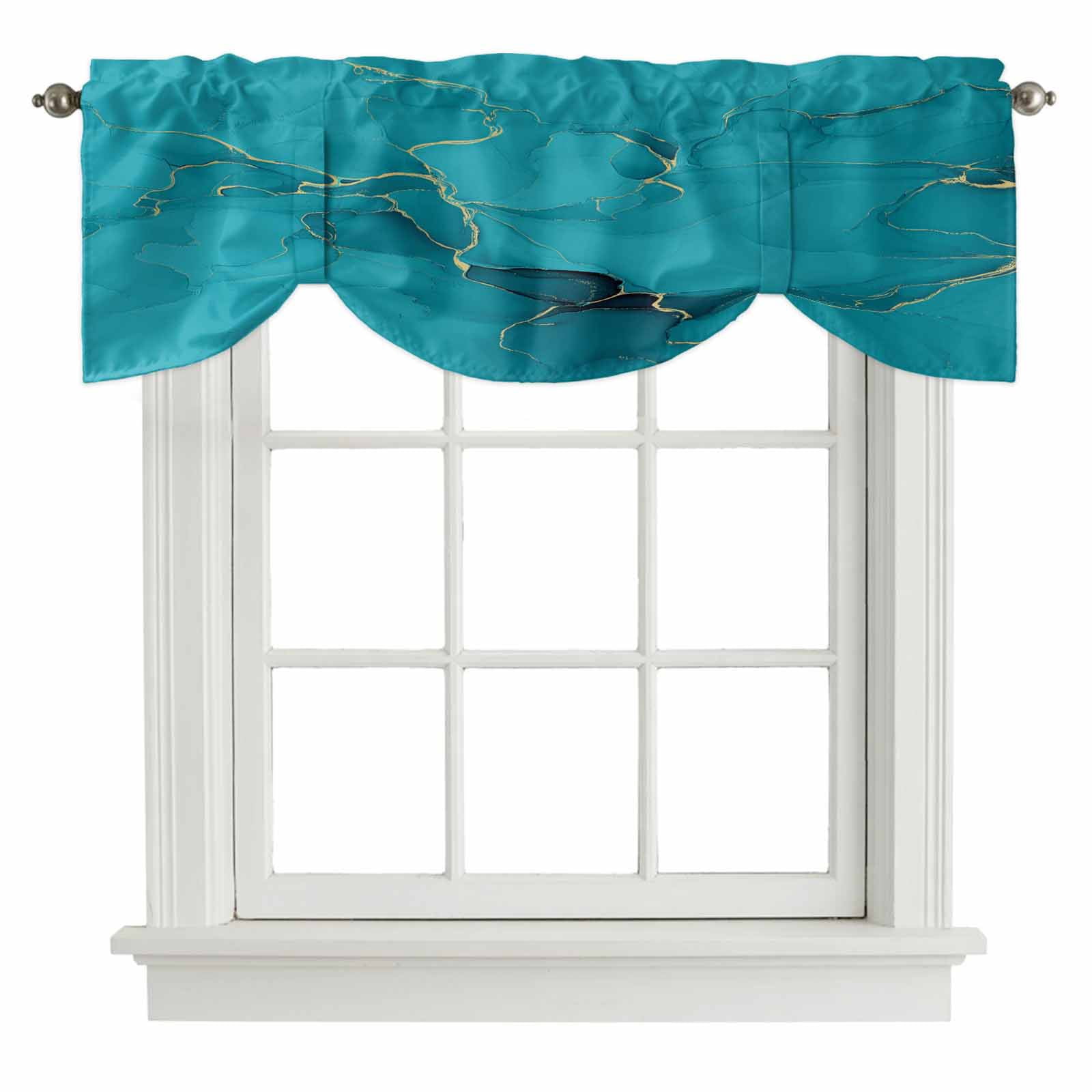 Turquoise Marble Tie Up Valance Curtains for Windows, Kitchen Curtains ...