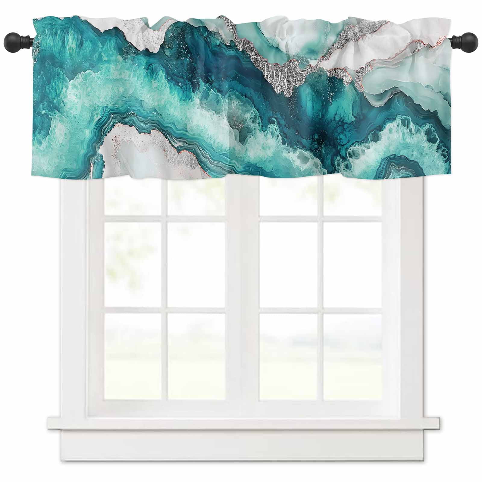 Turquoise Marble Valances for Windows Farmhouse Kitchen Curtains ...