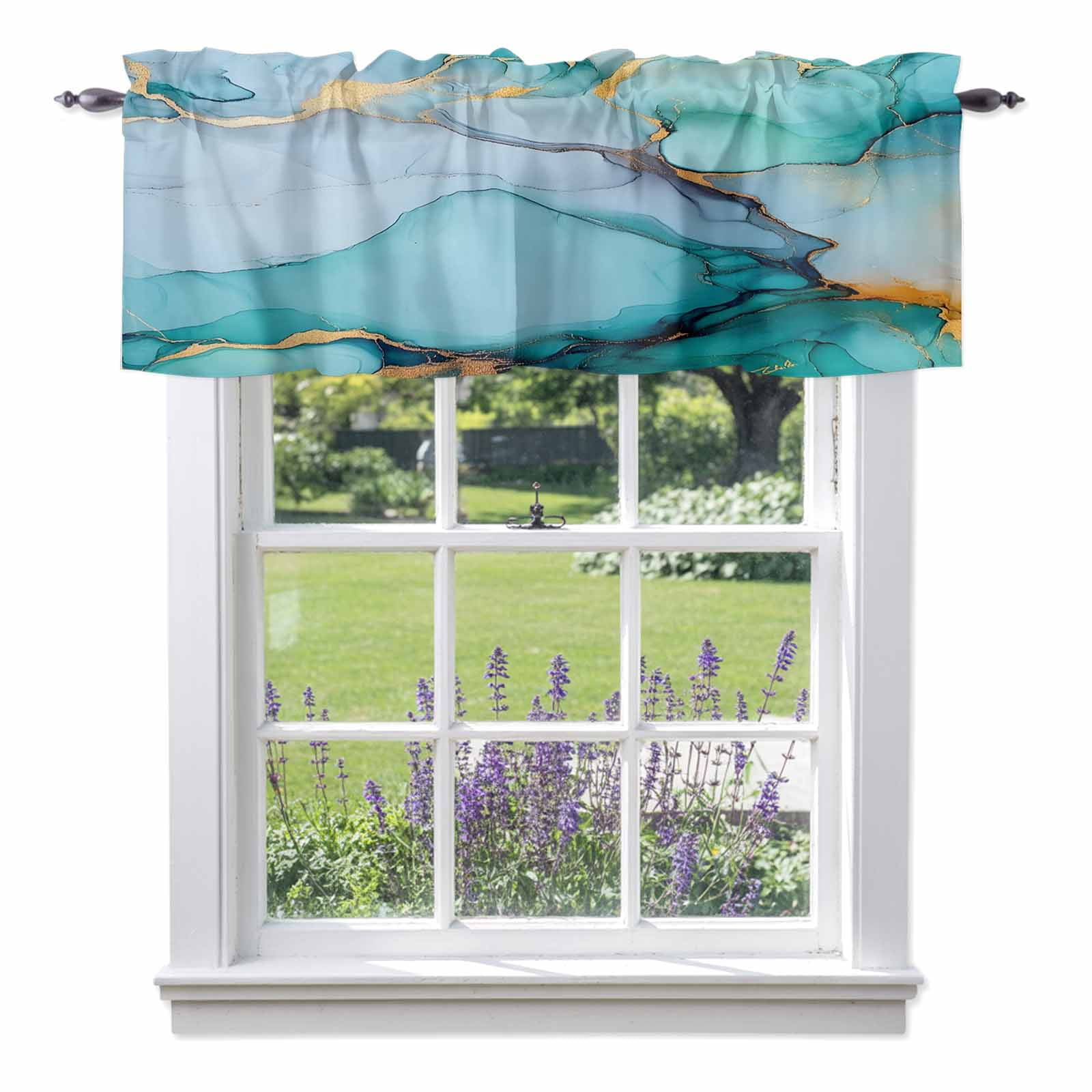 Turquoise Marble Valances for Windows, Teal Green Abstract Marble ...