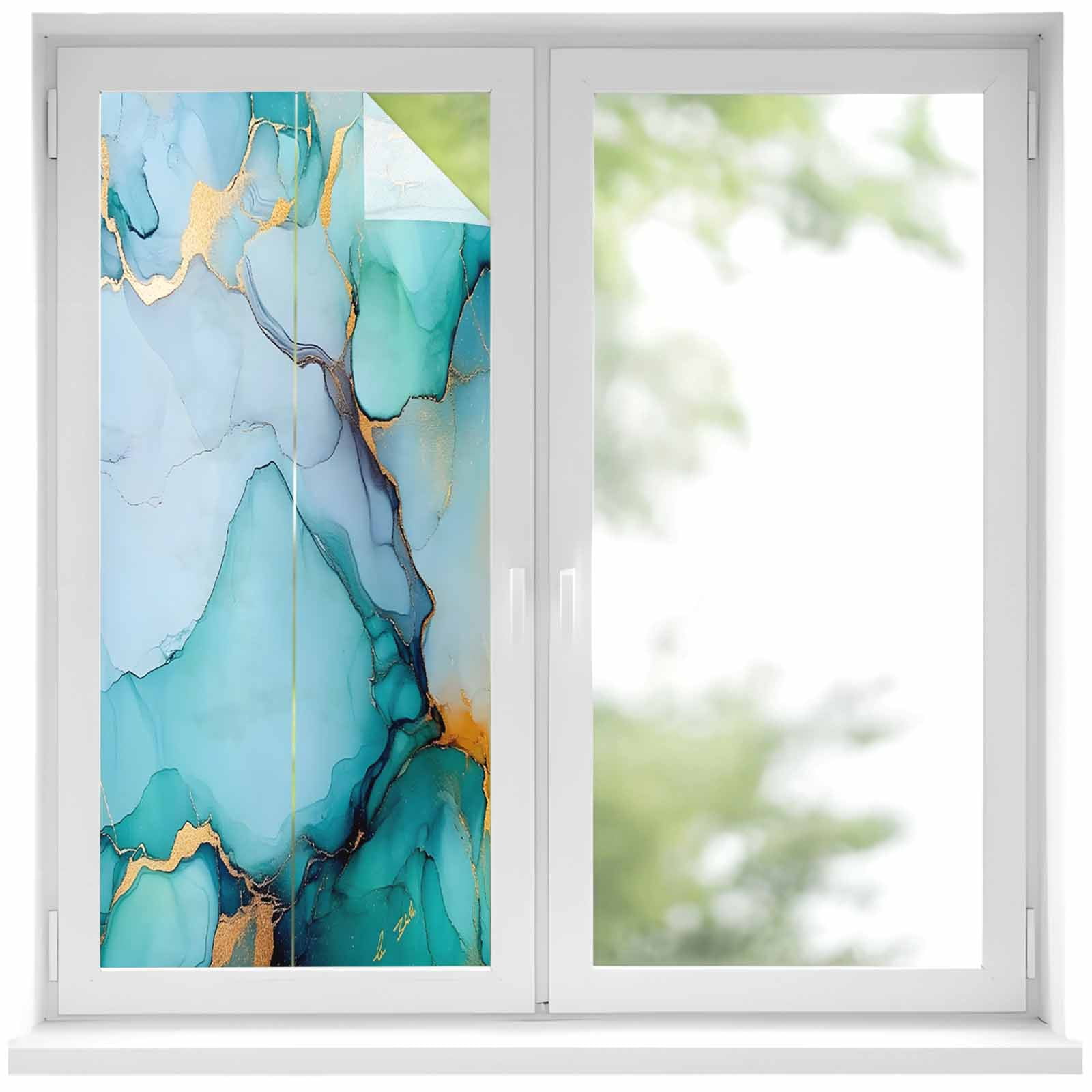 Turquoise Marble Window Privacy Film, Abstract Green Modern Luxury ...