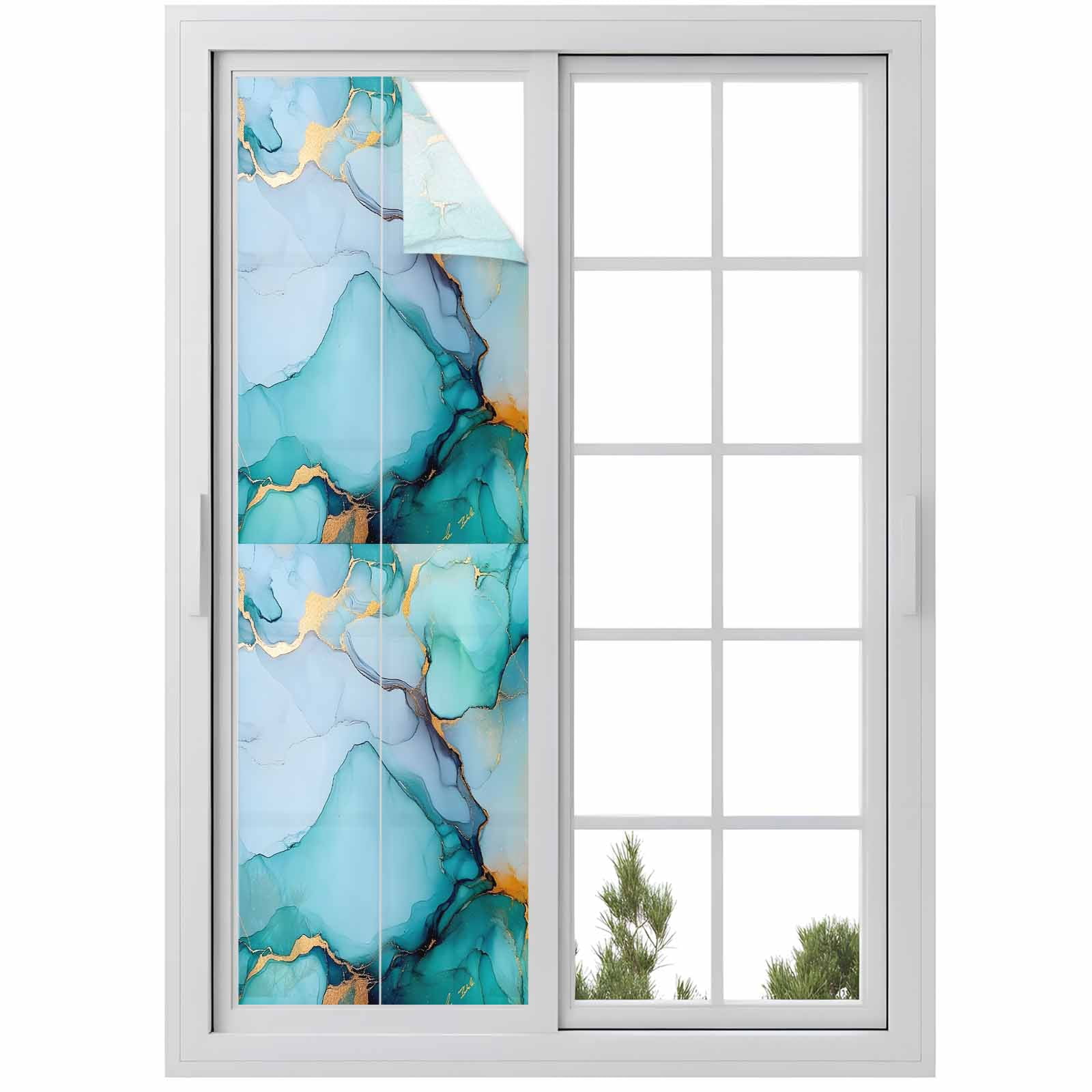 Turquoise Marble Window Privacy Film, Abstract Green Modern Luxury ...