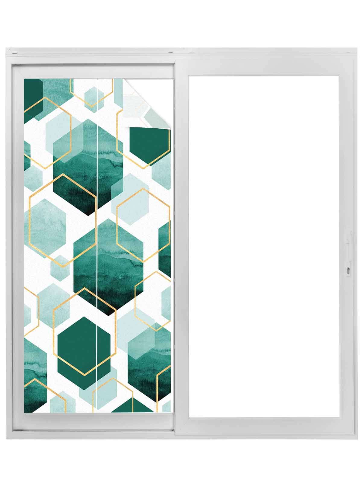 Turquoise Marble Window Privacy Film, Gold White Geometric Hexagon ...
