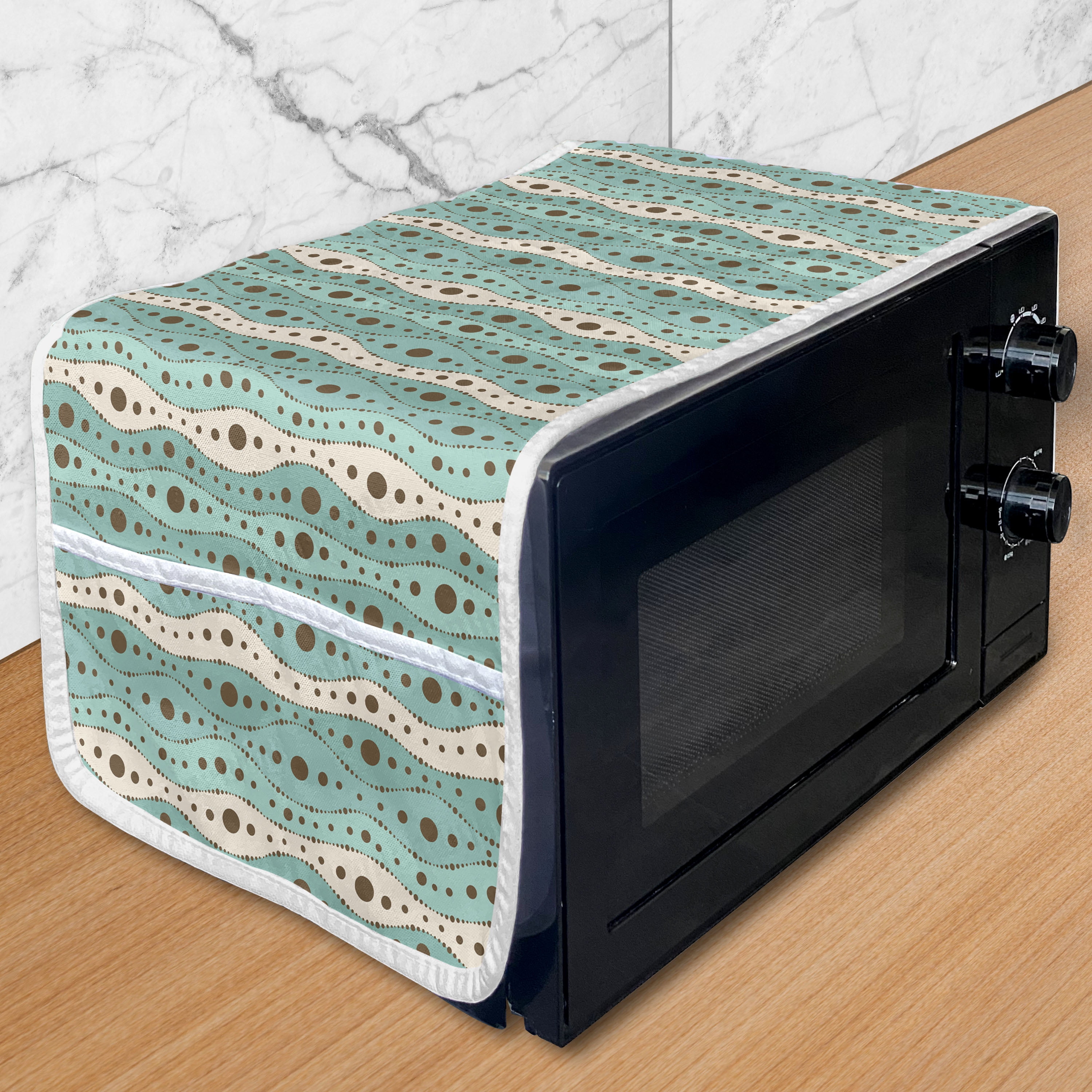 Turquoise Microwave Oven Cover, Traditional Polka Dots Vertical Lines ...