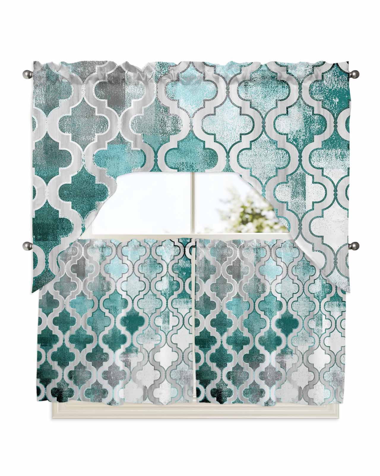 Turquoise Morocco Kitchen Curtains Swag Valance and Tier Curtains Set ...